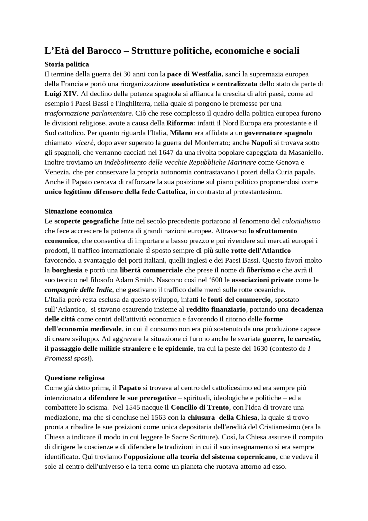 Barocco Italiano: storia e letteratura | Appunti di Italiano | Docsity