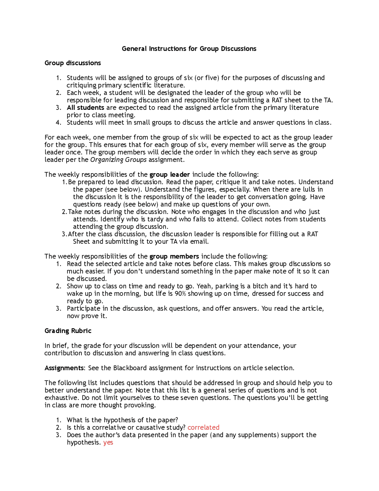 Instructions for Scientific Literature Group Discussions | Lecture ...