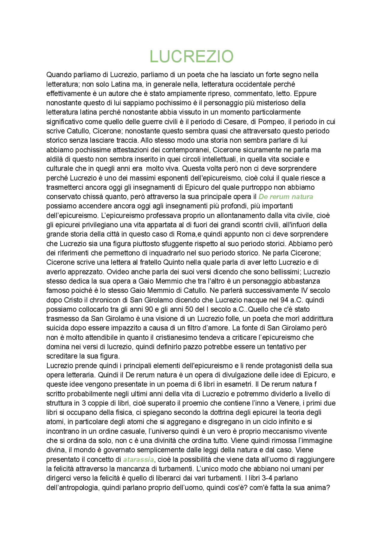 Lucrezio Appunti Riassunto Docsity