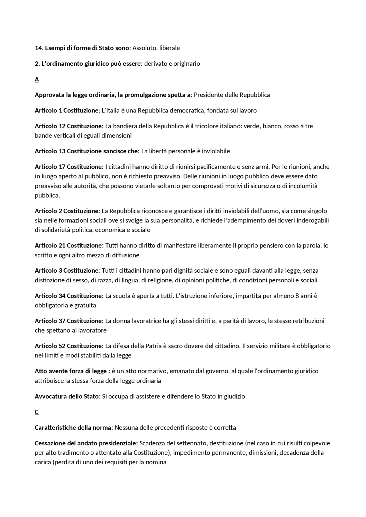 Diritto pubblico paniere - Docsity