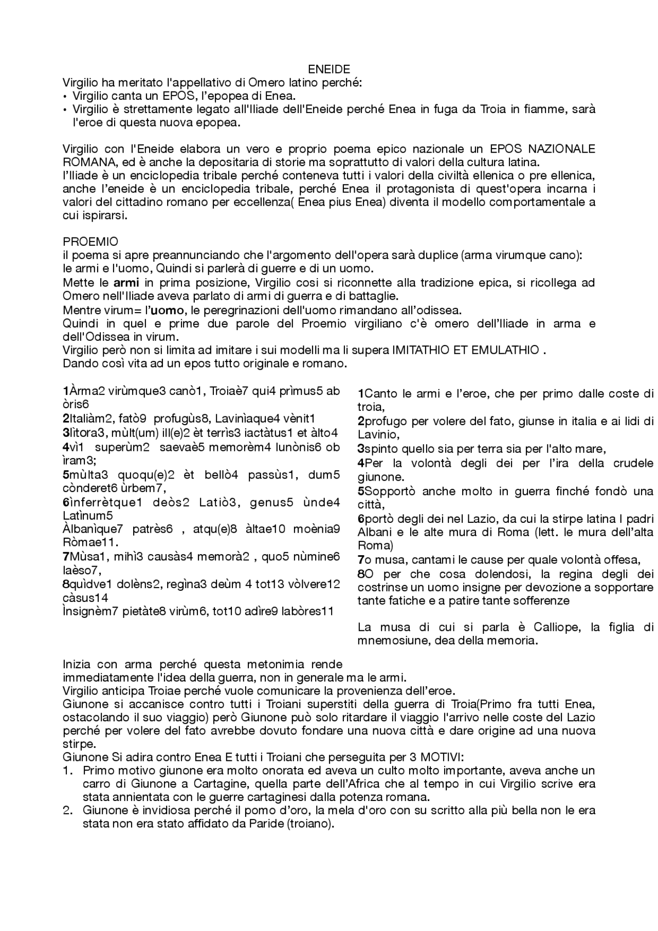 ENEIDE VIRGILIO proemio+libri - Docsity