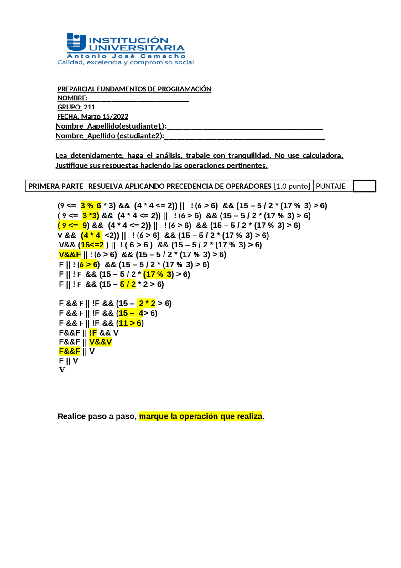 Parcial Fundamentos Programacion Docsity