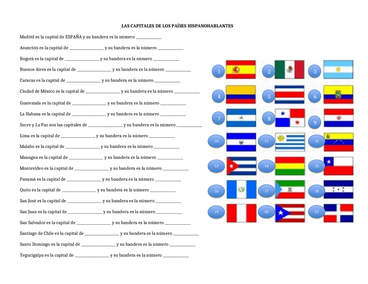 las capitales hispanohablantes del mundo | Ejercicios de Humanidades y ...