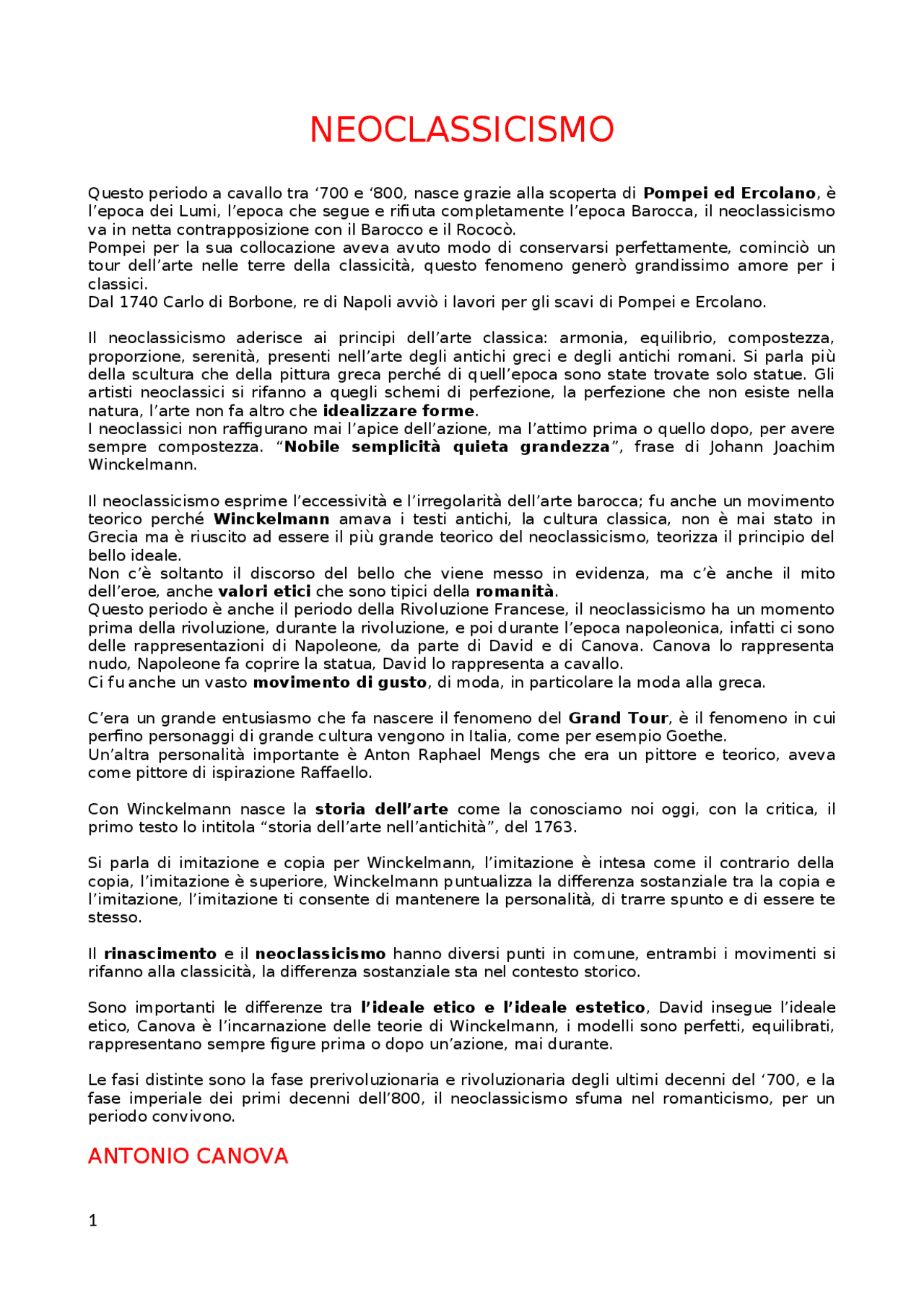 NEOCLASSICISMO: CANOVA, JACQUES-LOUIS DAVID, GOYA - Docsity