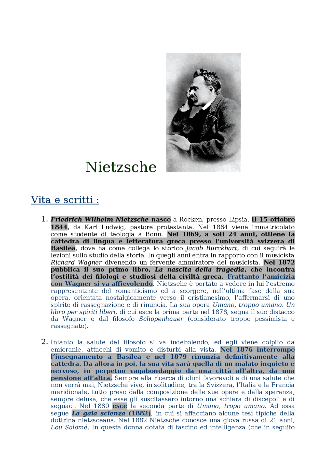 Sintesi Di Nietzsche Docsity