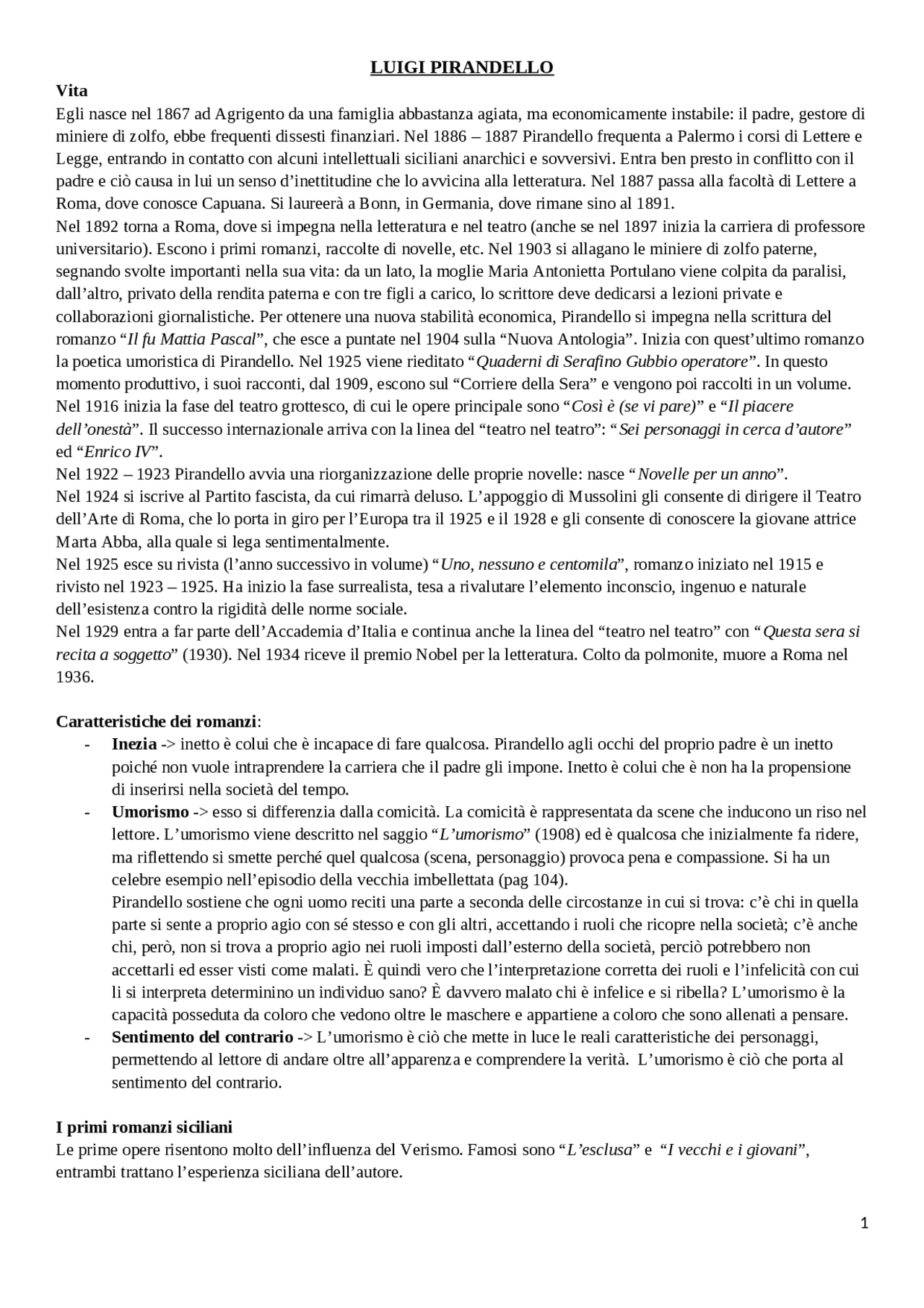 Pirandello, Svevo e Calvino | Appunti di Lingue e letterature classiche - Docsity