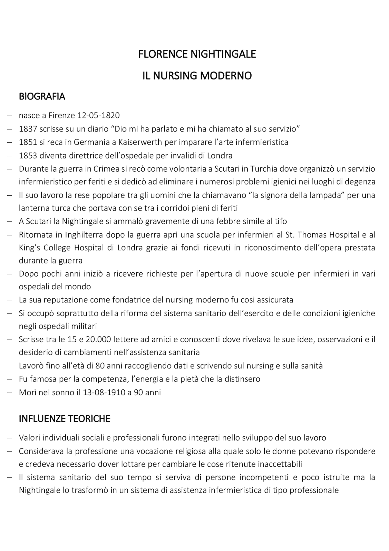Principi Di Assistenza Infermieristica Florence Nightingale Docsity