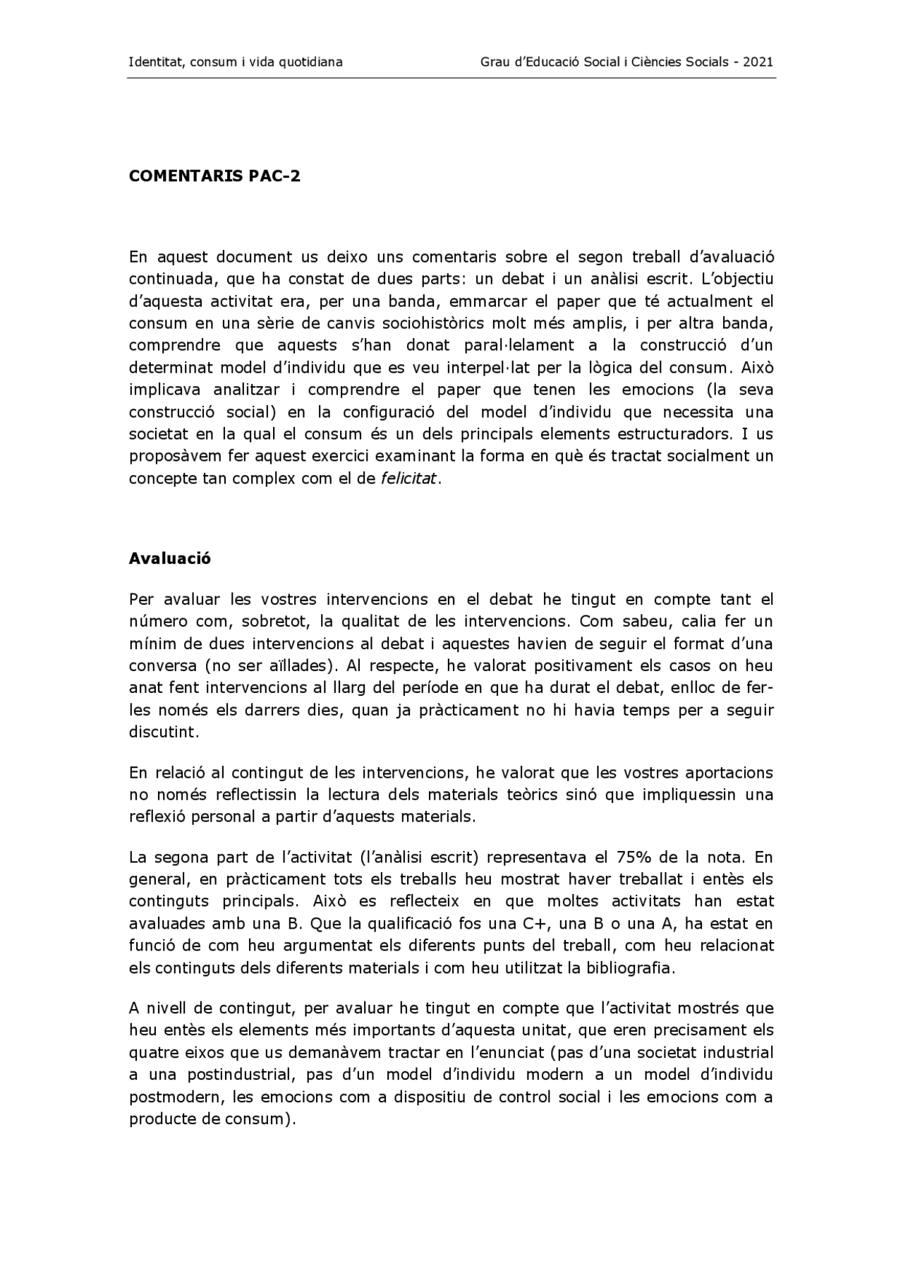 Identitat Consum I Vida Quotidiana Devolucio Pac2 Docsity