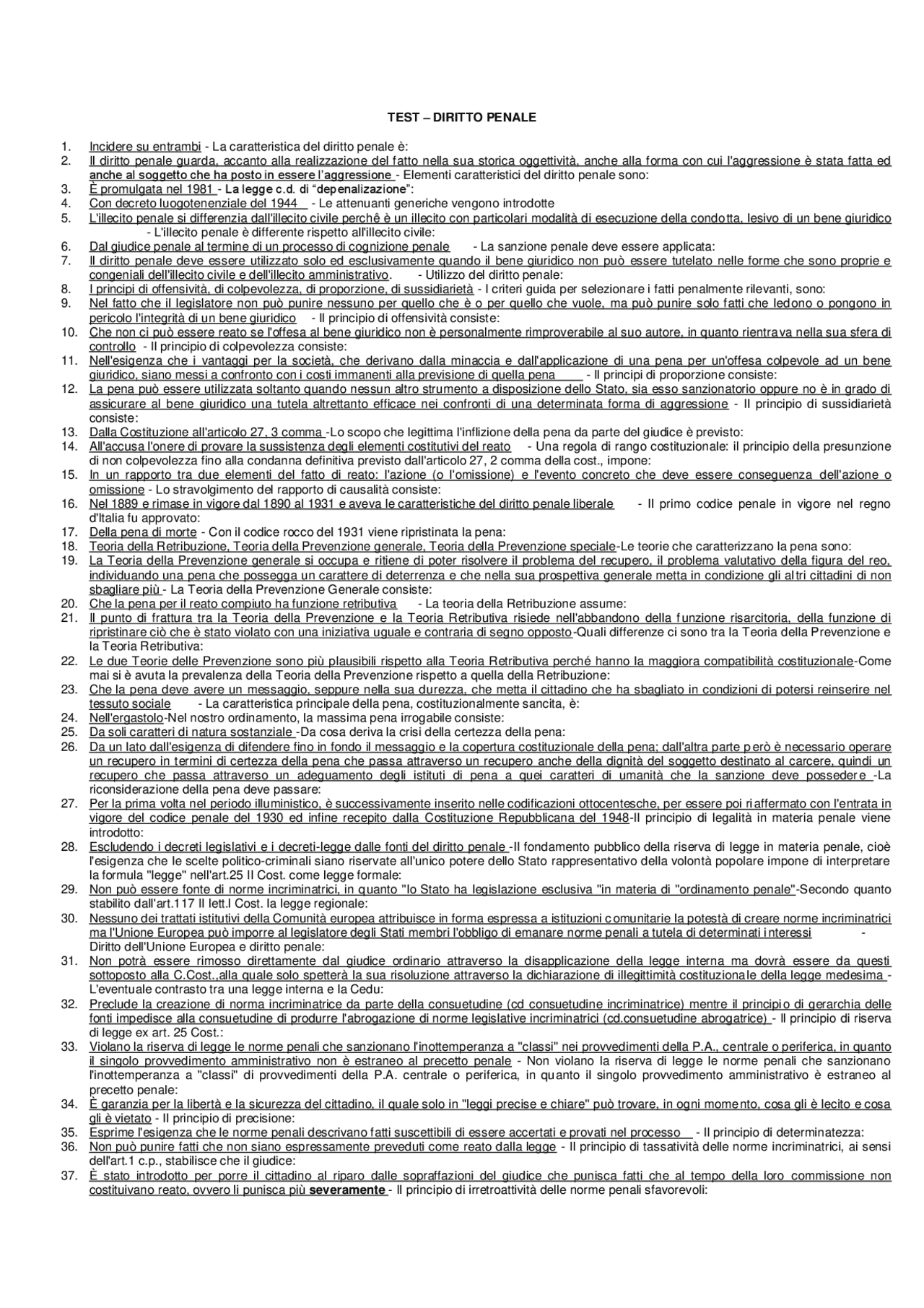 Test Esercizi Di Diritto Penale Docsity