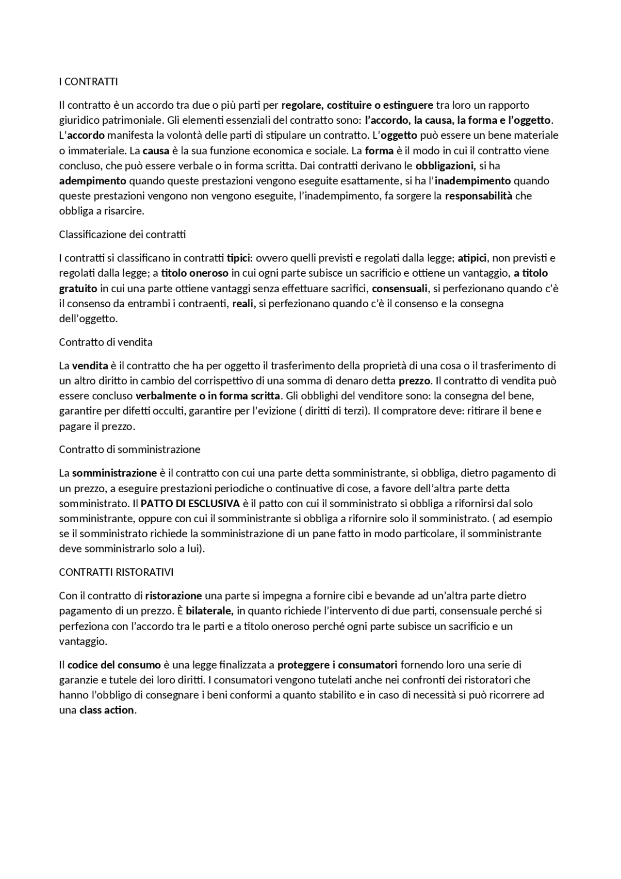Riassunto I Contratti Docsity