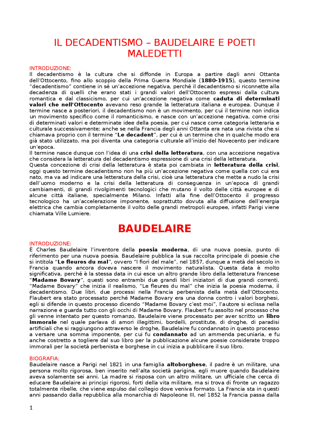 Il Decadentismo Baudelaire E I Poeti Maledetti Docsity