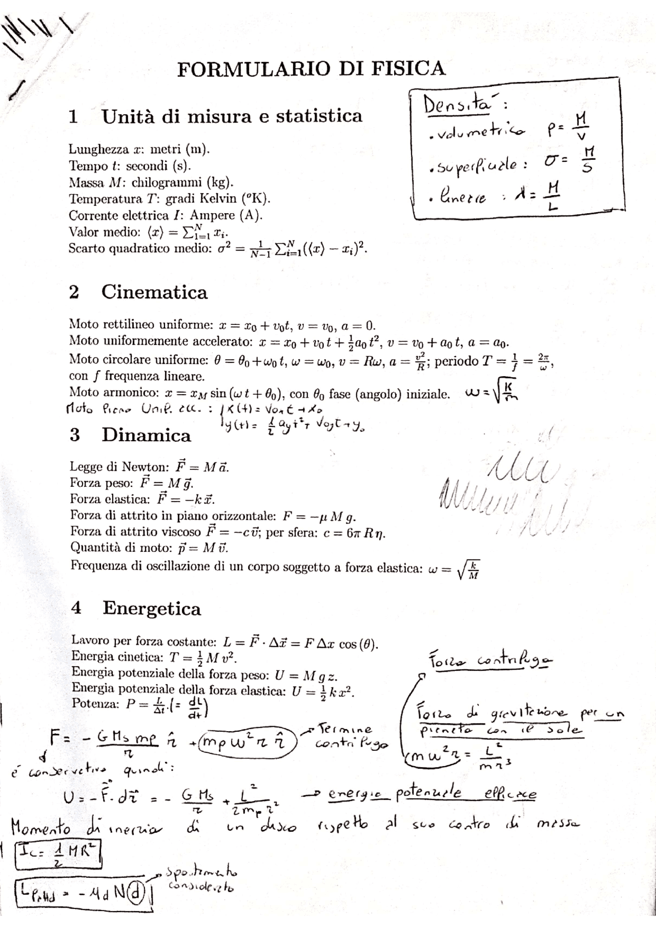 Formulario di fisica 1 | Docsity