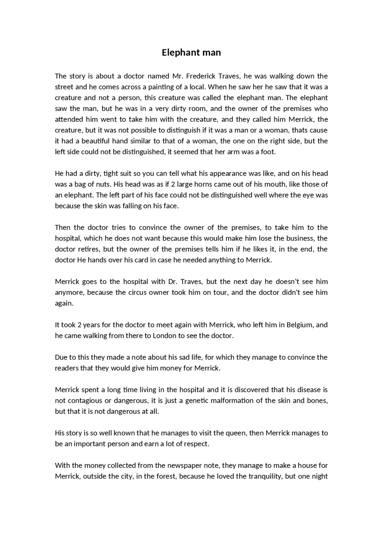 English elephant man resum - Docsity