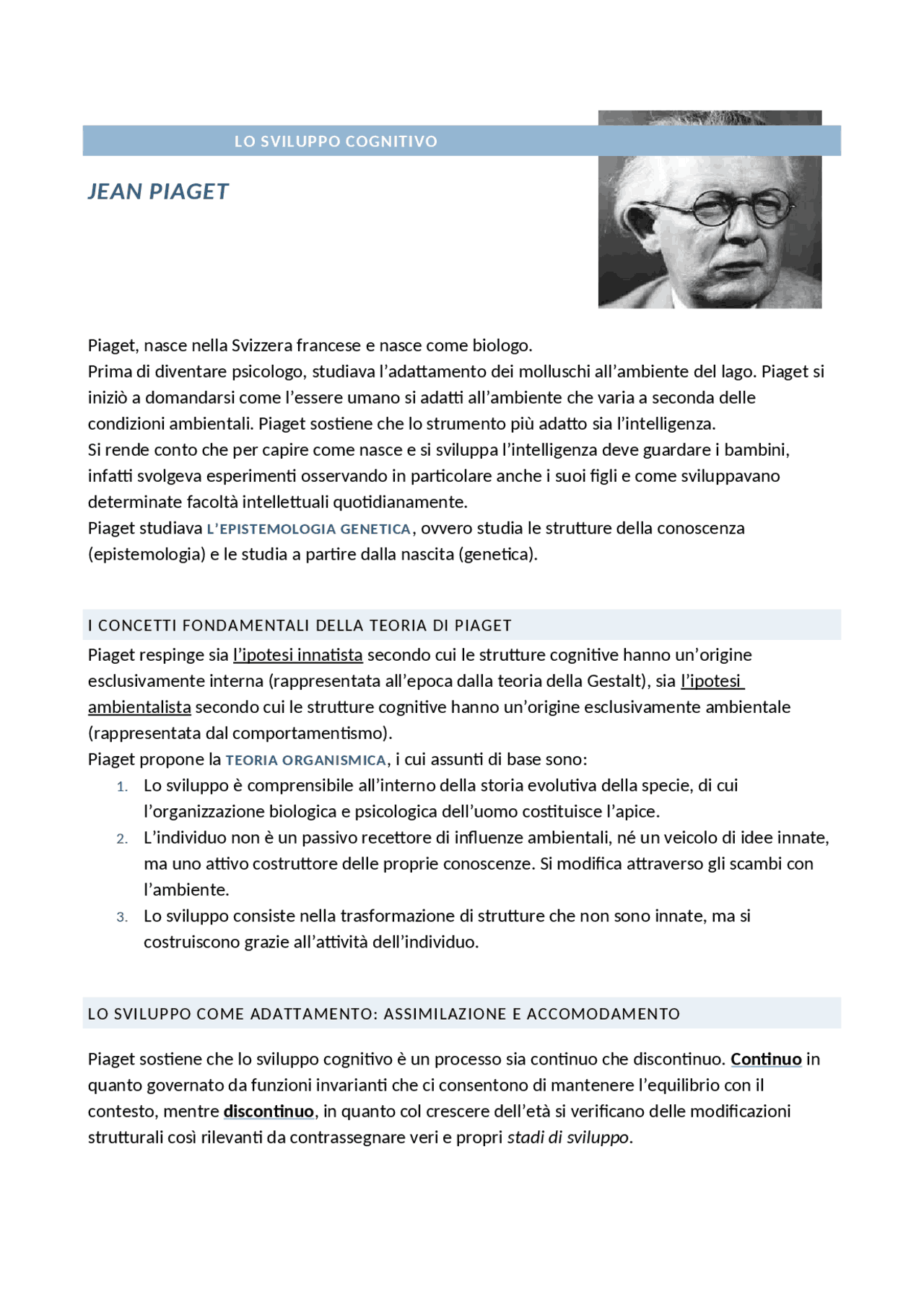 Sviluppo Cognitivo Piaget Docsity