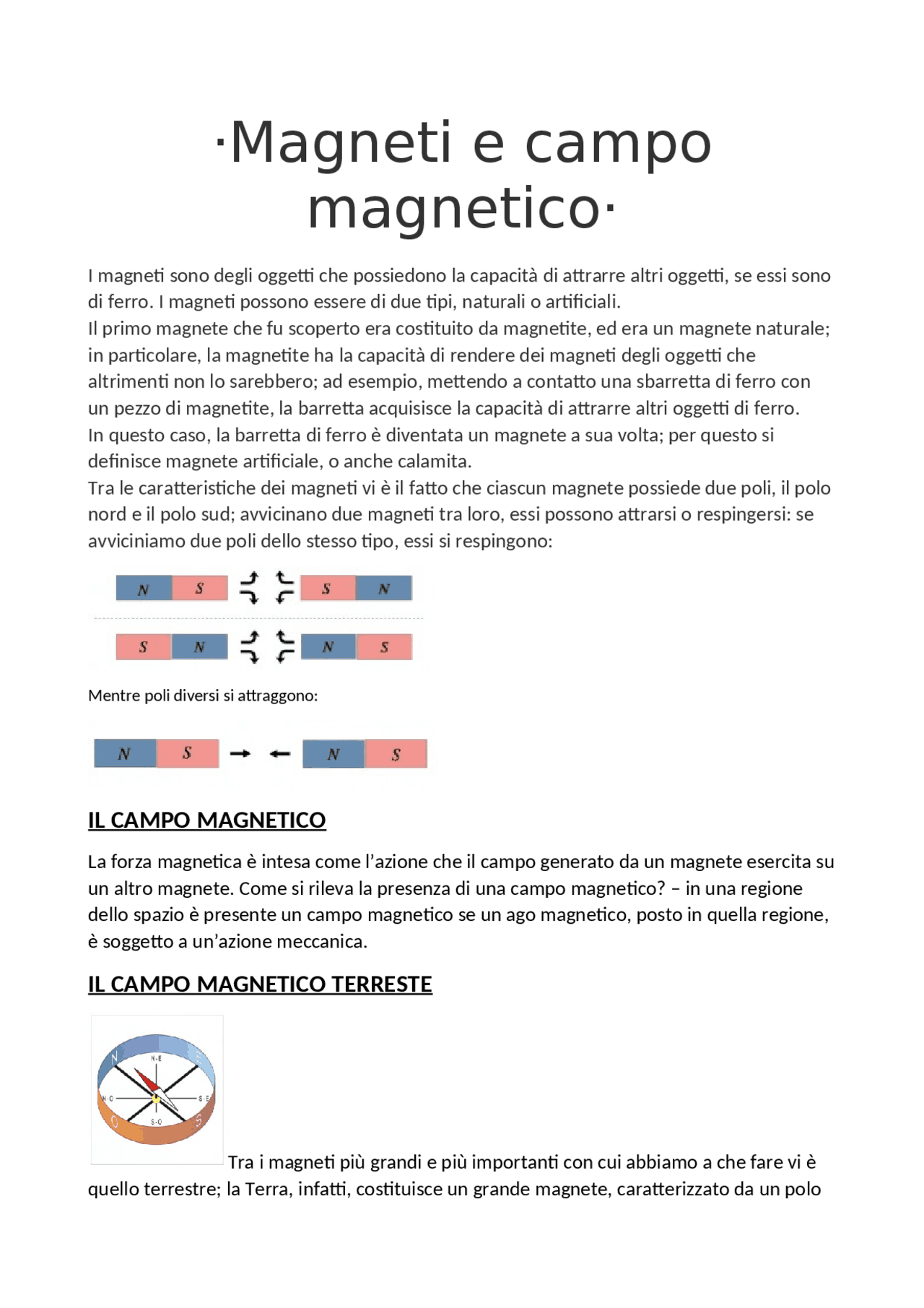 Le proprietà dei magneti e il campo magnetico - Docsity