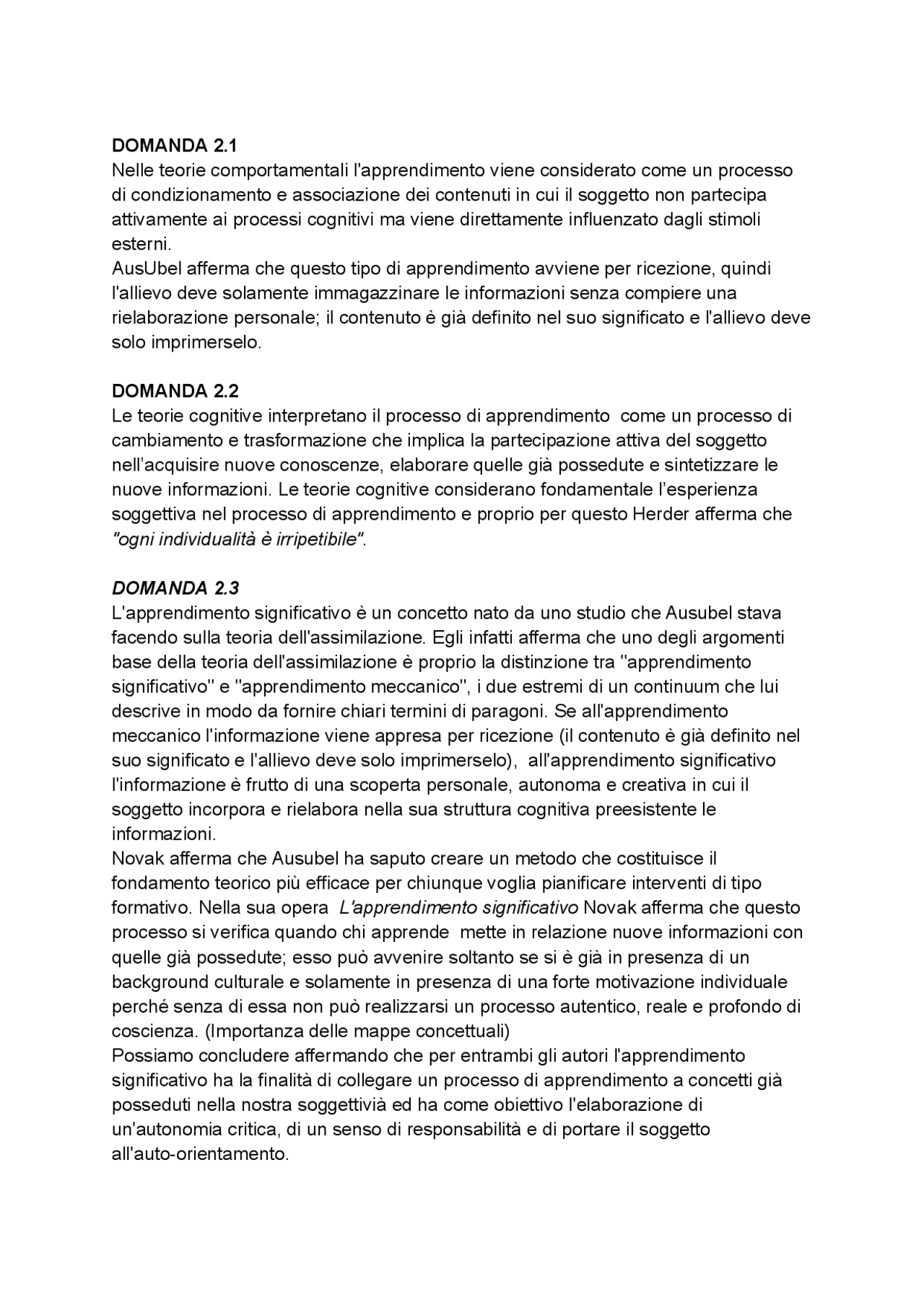 Risposte domande pedagogia generale modulo 2 | Esercizi di Pedagogia | Docsity