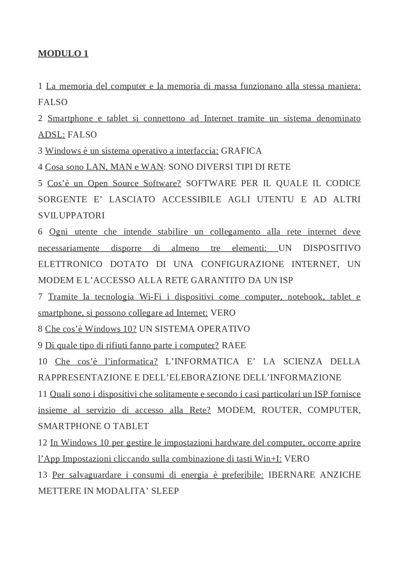 Risposte Alle Domande Eipass 7 Moduli Docsity