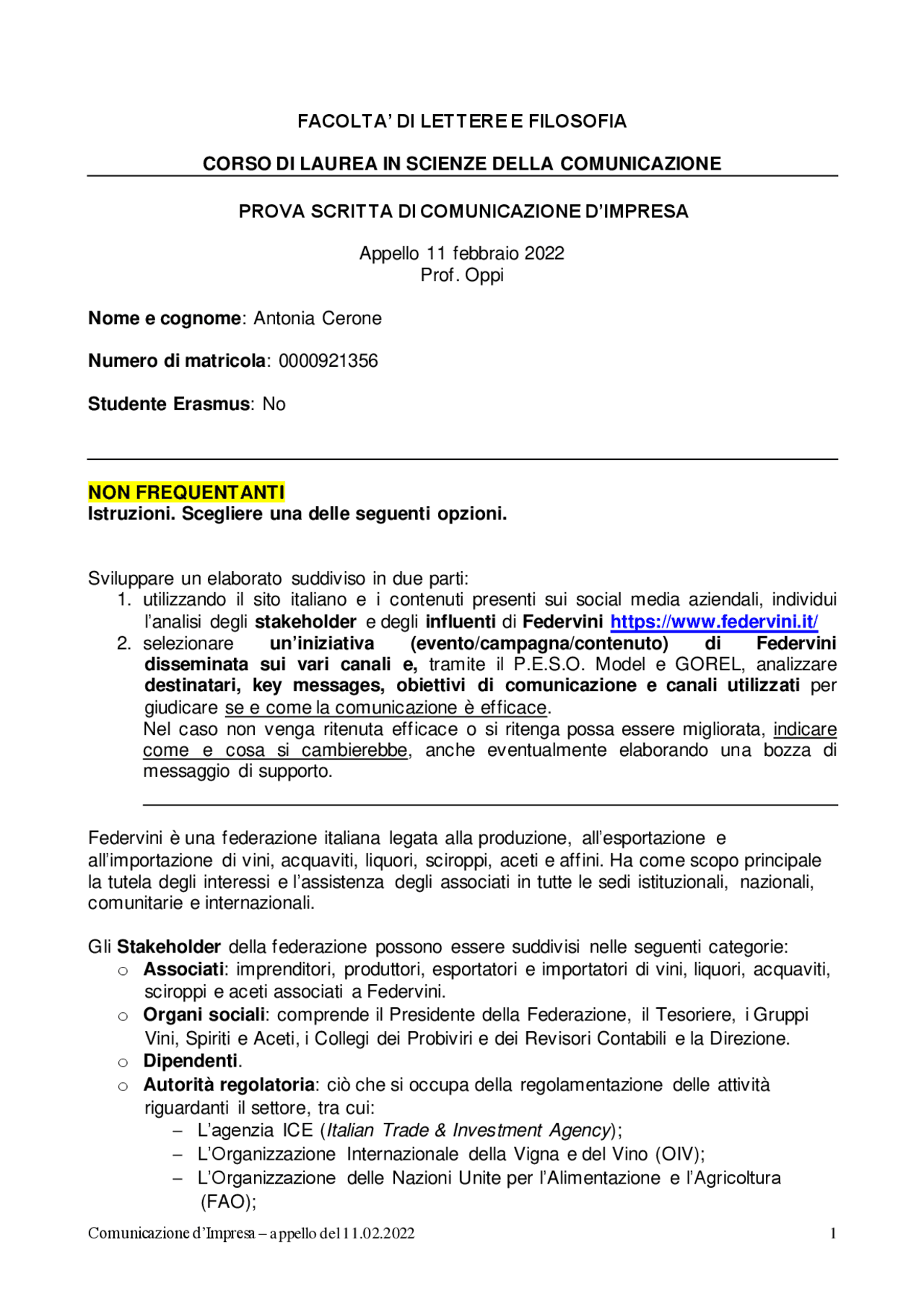 Comunicazione Dimpresa Prova Desame Docsity