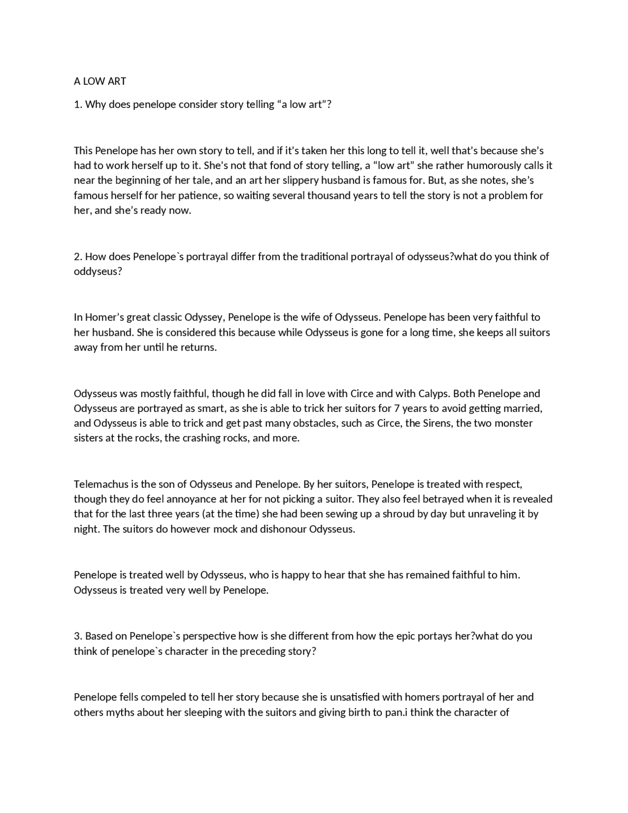 A summary and answers in a Low Art | Summaries English | Docsity