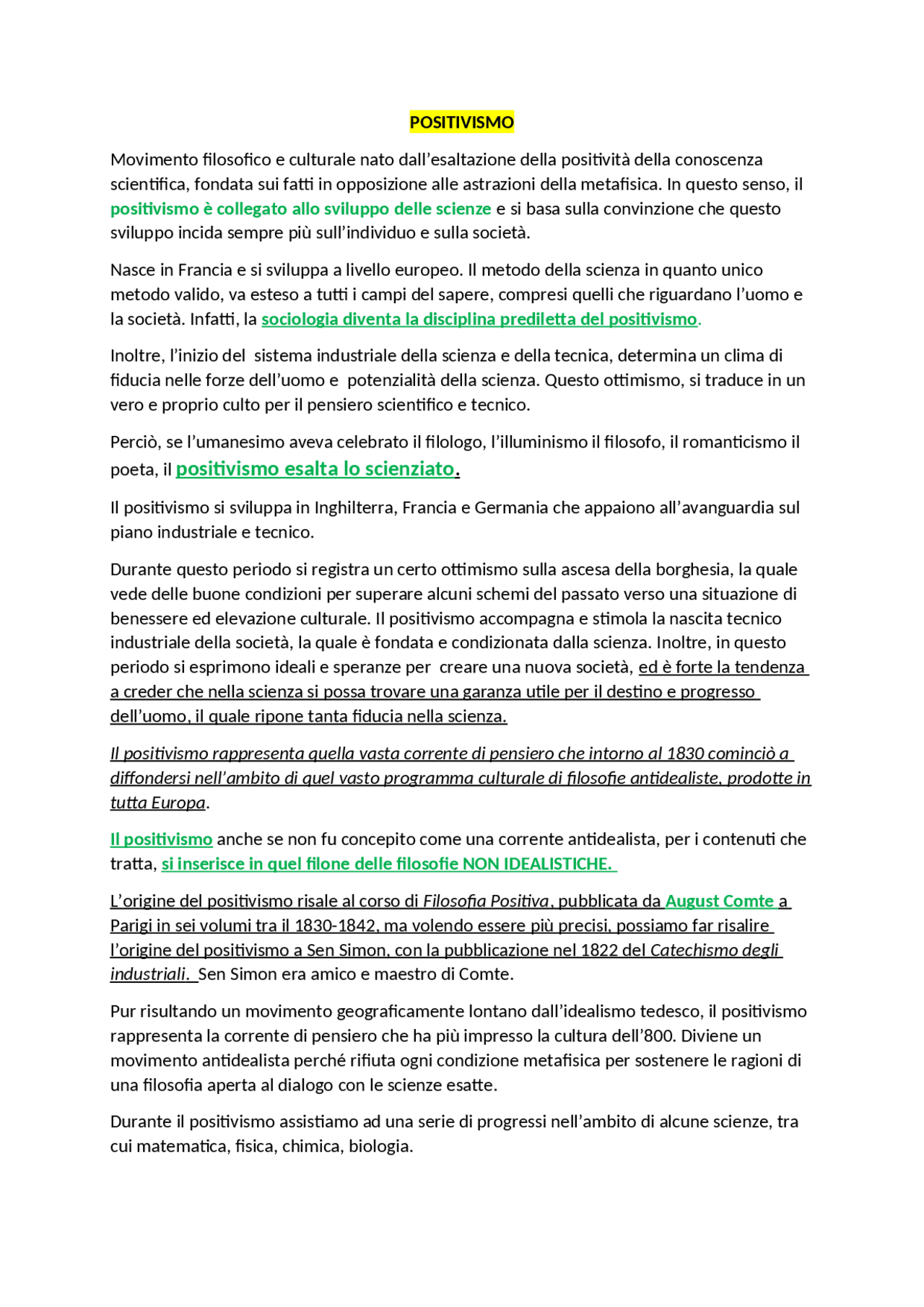 Comte E Il Positivismo Docsity