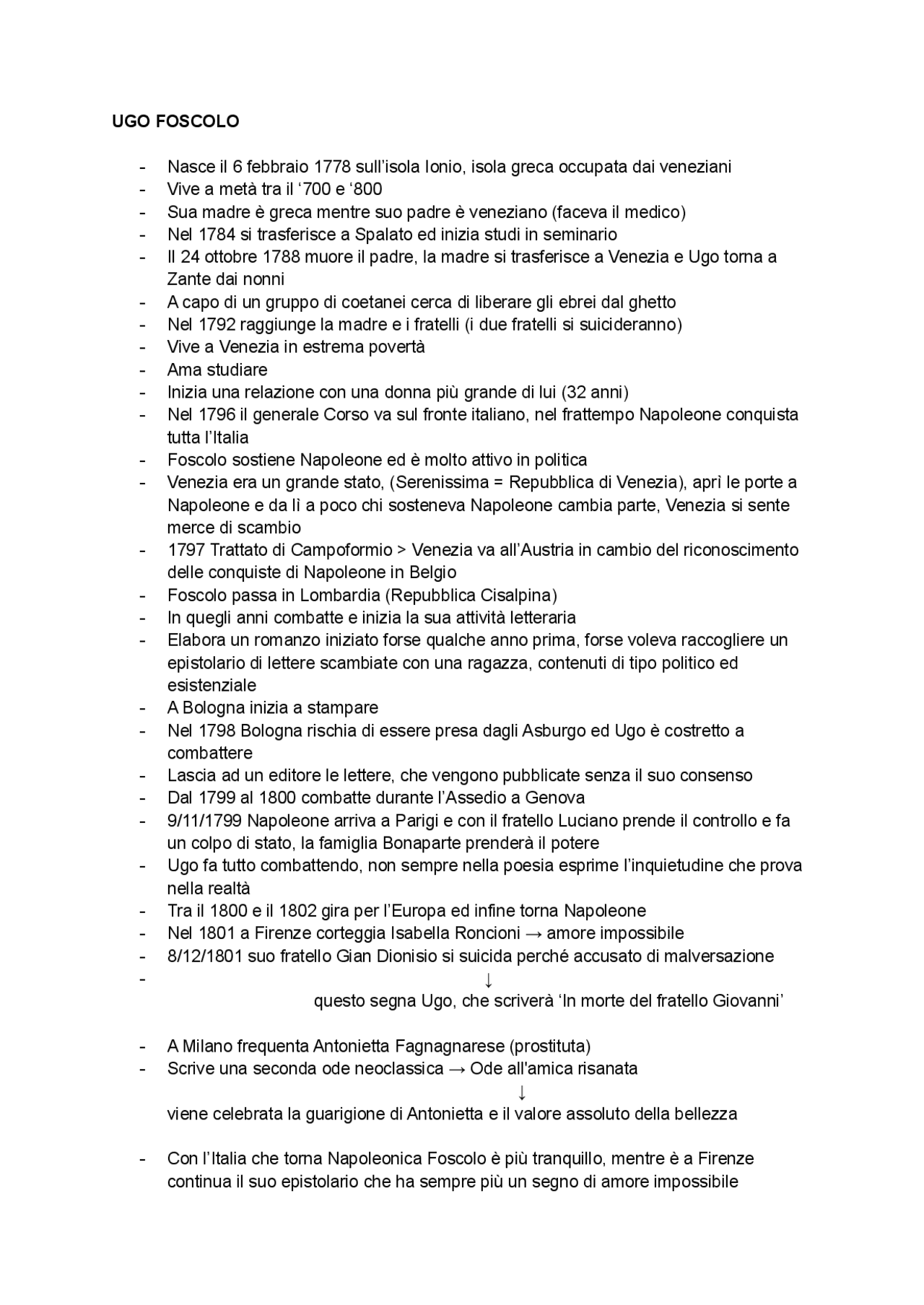 Appunti Sulla Vita Di Ugo Foscolo Docsity