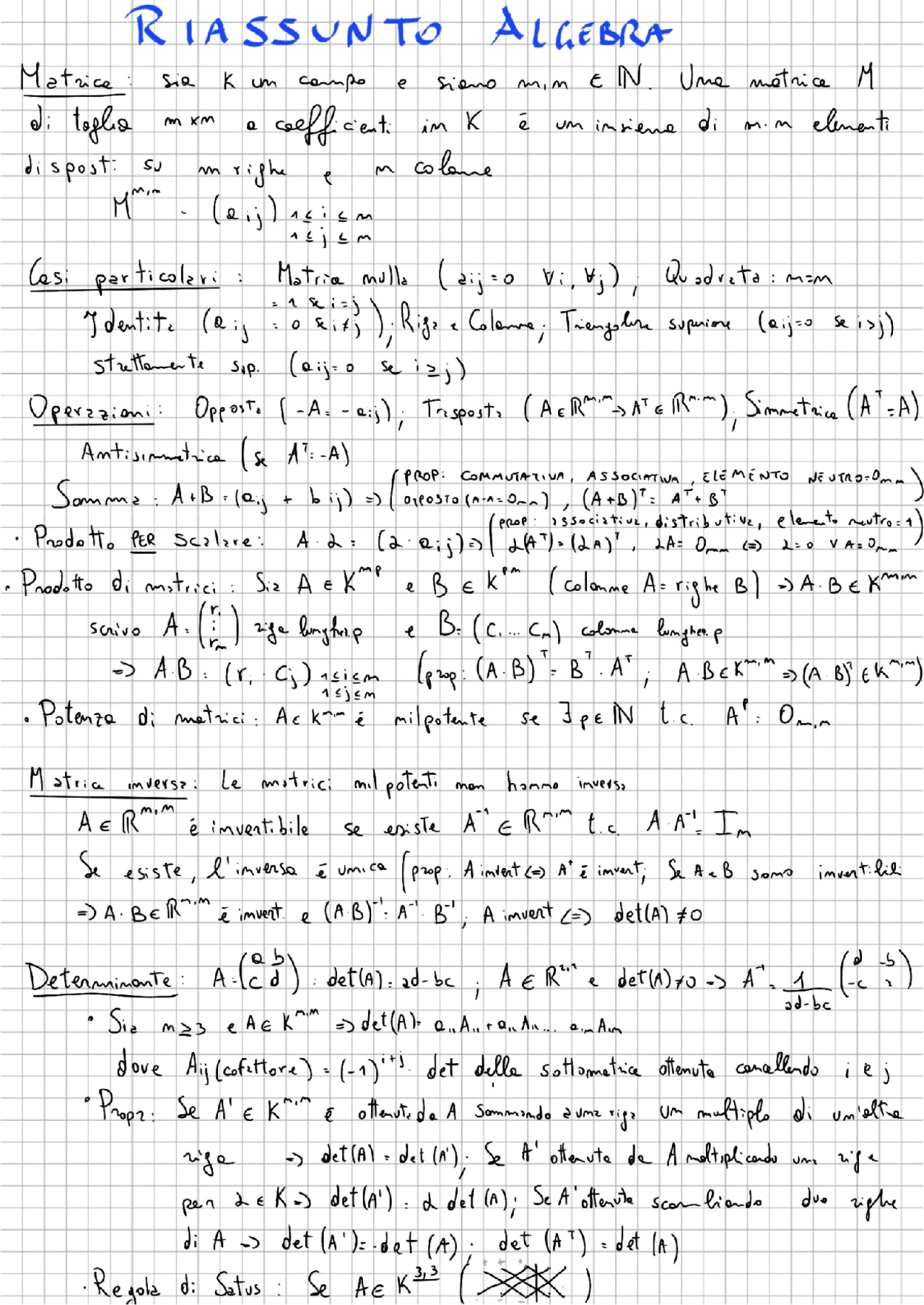 Riassunto Completo Algebra Lineare E Geometria Docsity