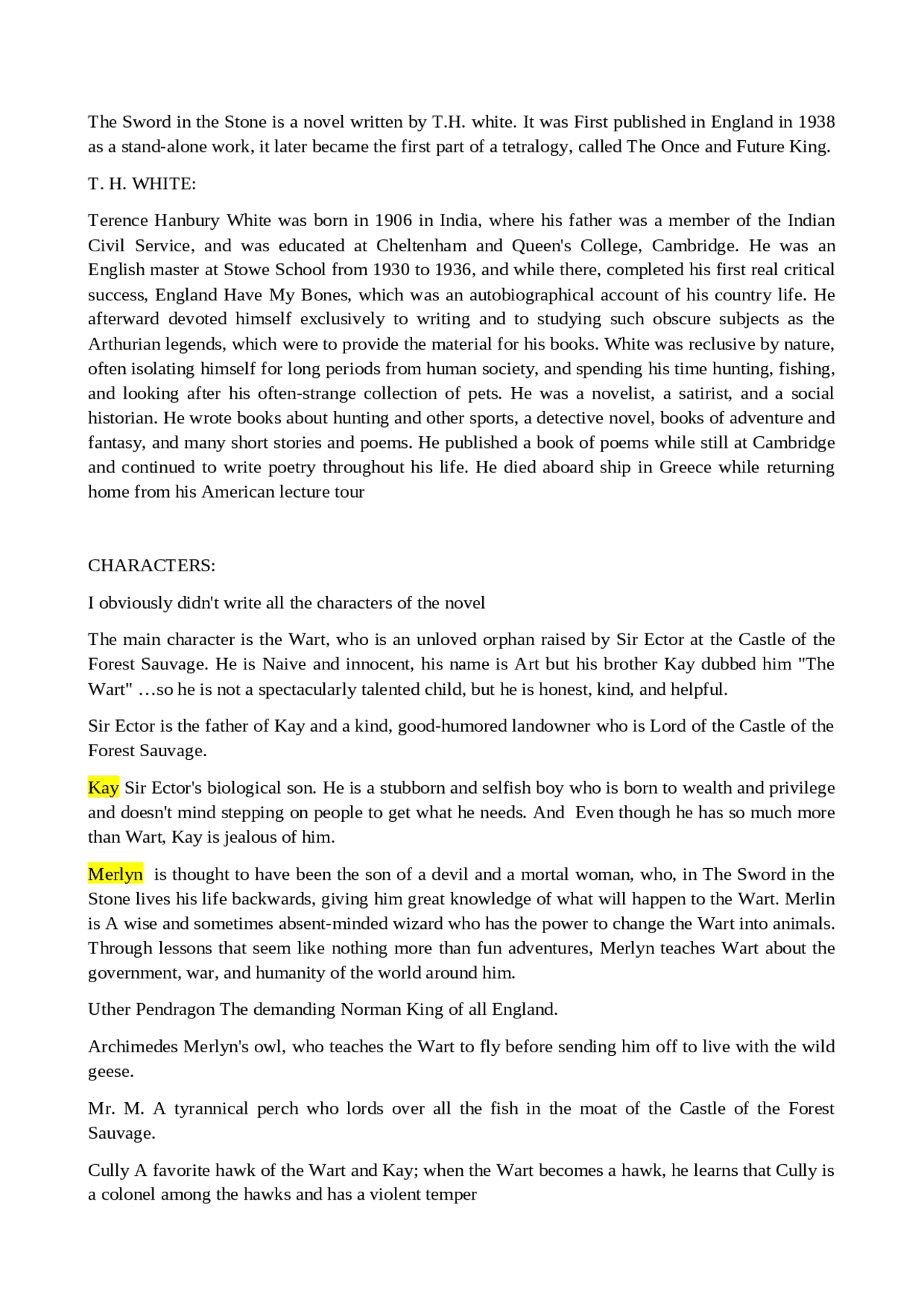 The Sword in the Stone by T. H. White - Docsity