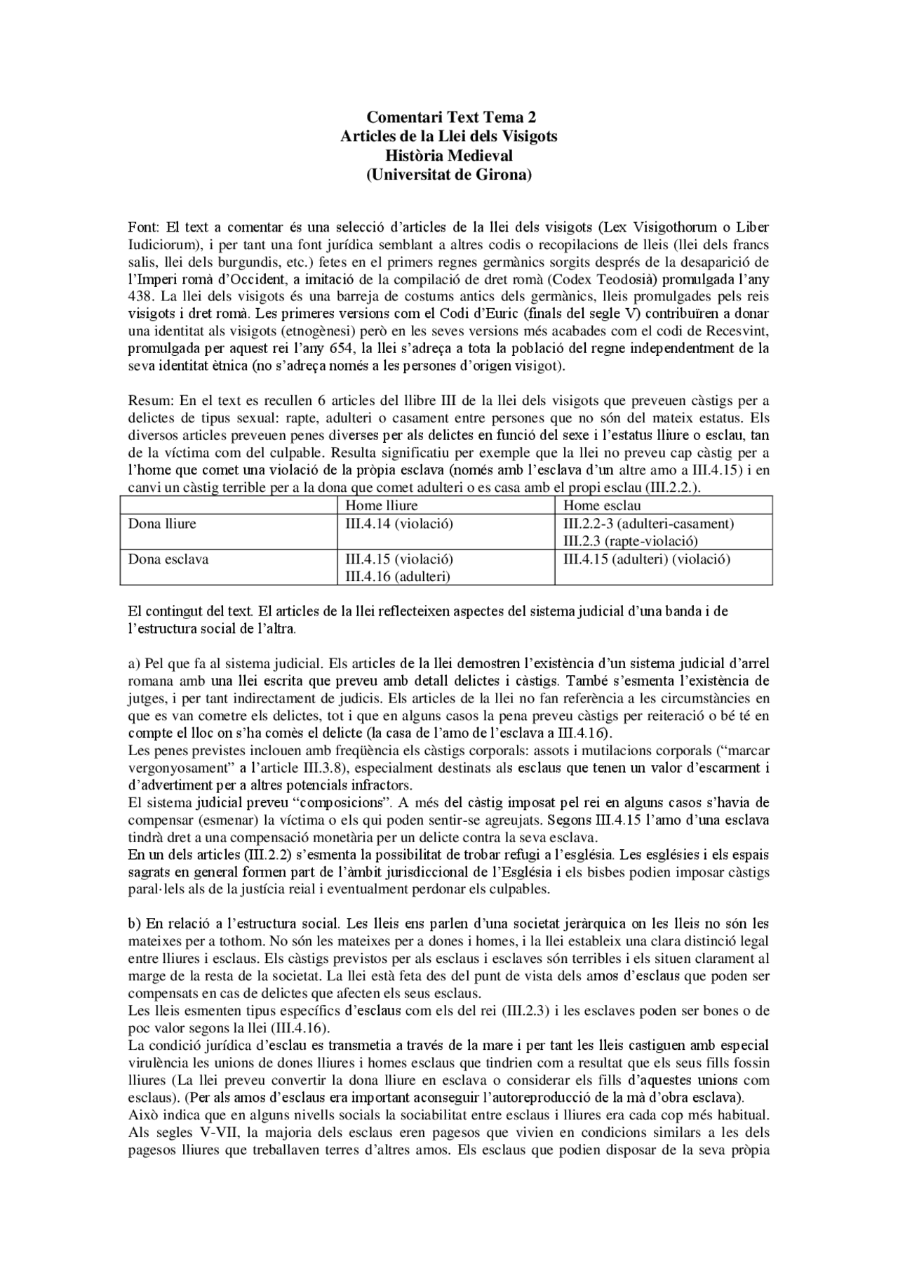 Comentari De Text De Historia Medieval Ejercicios De Literatura