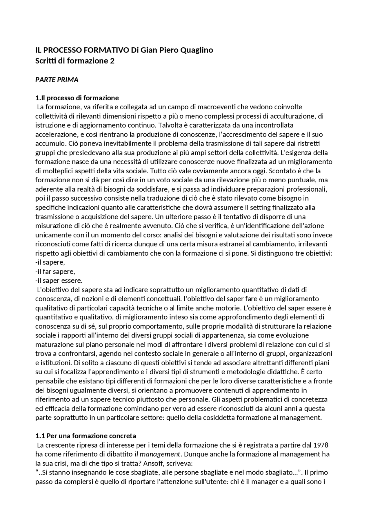 Il Processo Formativo Riassunto Docsity