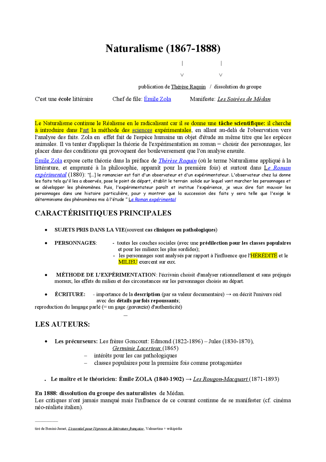 Sintesi Naturalismo In Francese Docsity