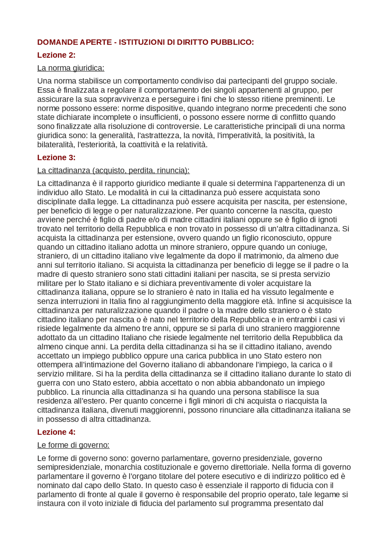 Paniere domande aperte istituzioni di diritto pubblico prof. Turco | Panieri di Istituzioni di ...