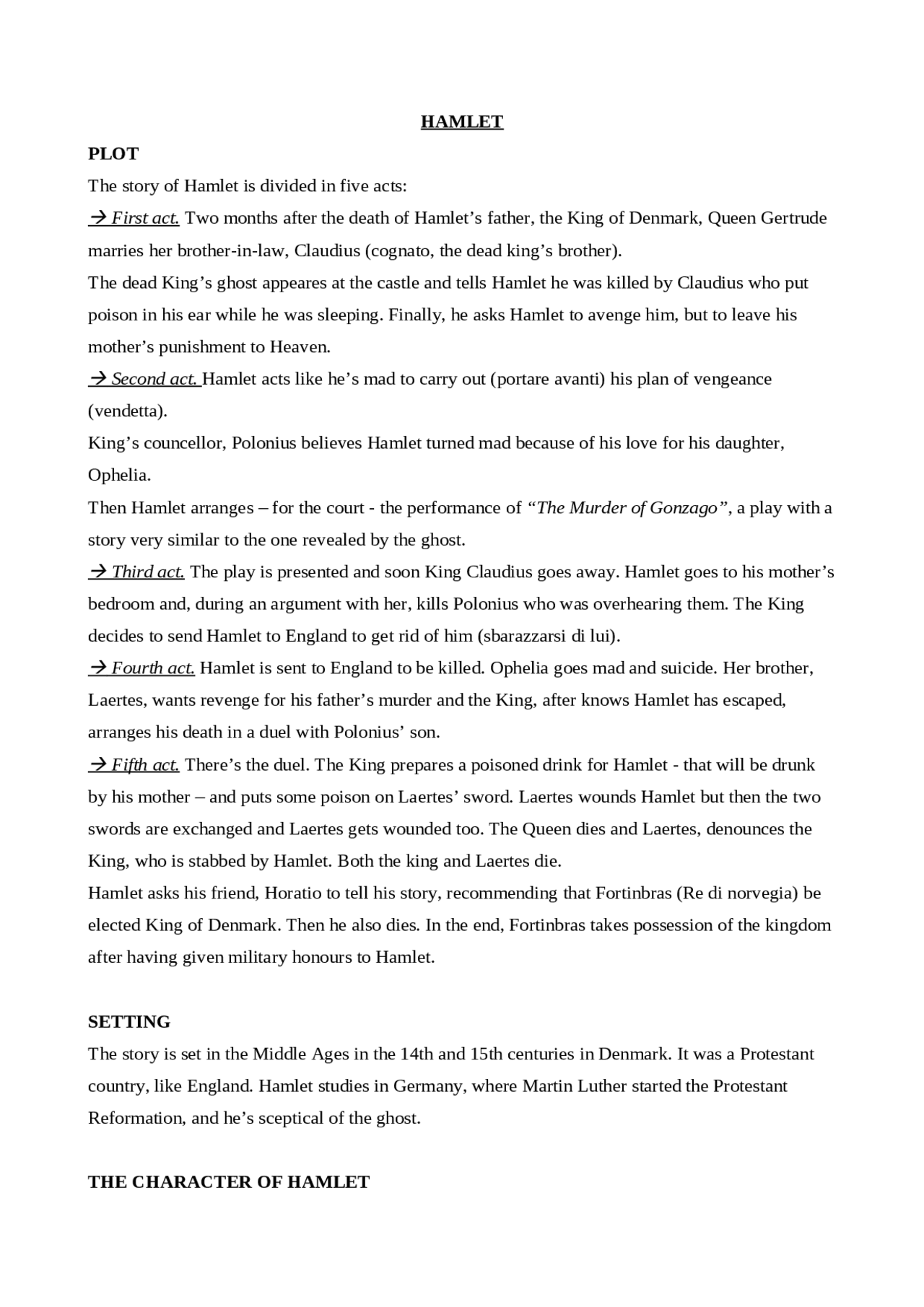 Hamlet Di Shakespeare Docsity