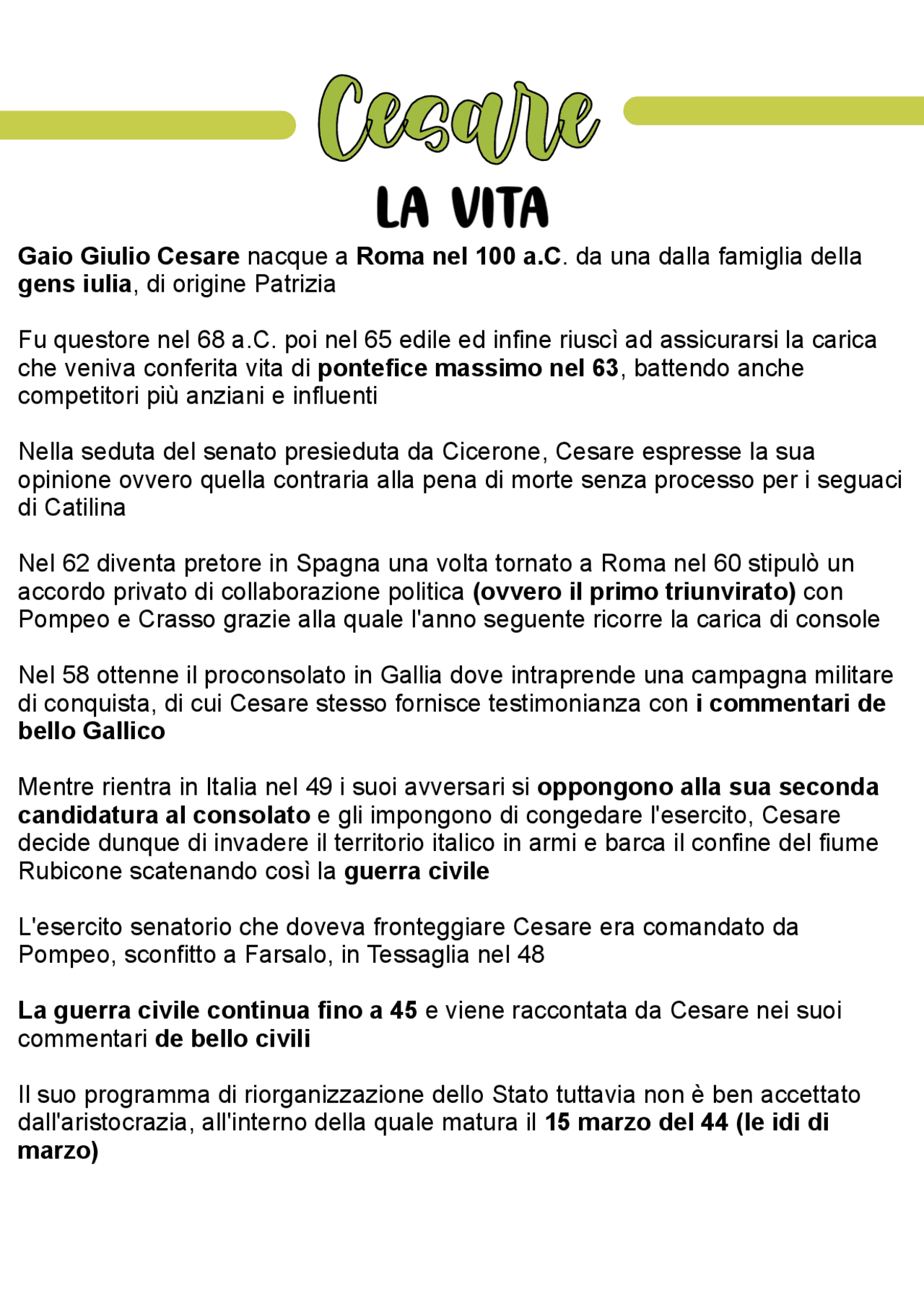 Cesare Vita E Opere Docsity