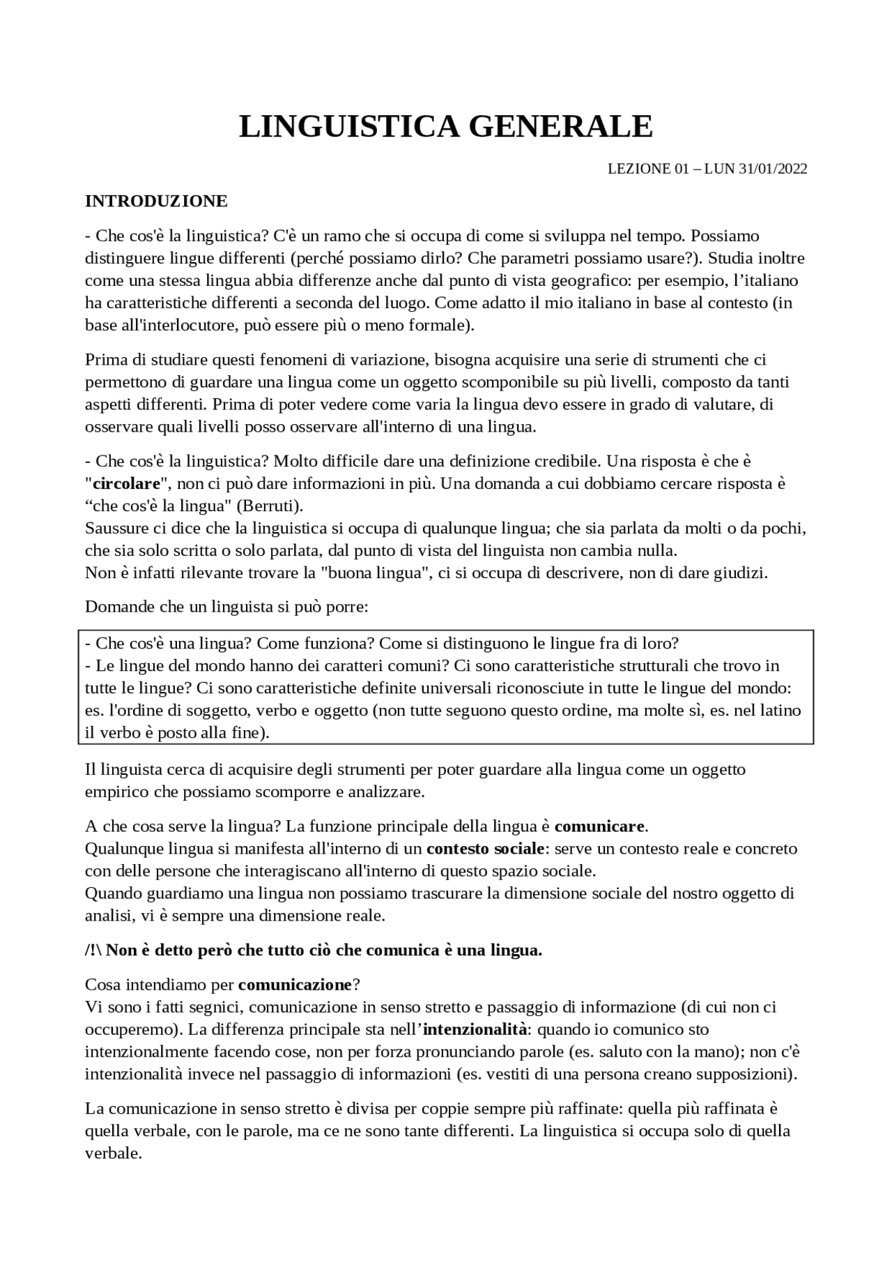 Appunti Linguistica Generale Docsity