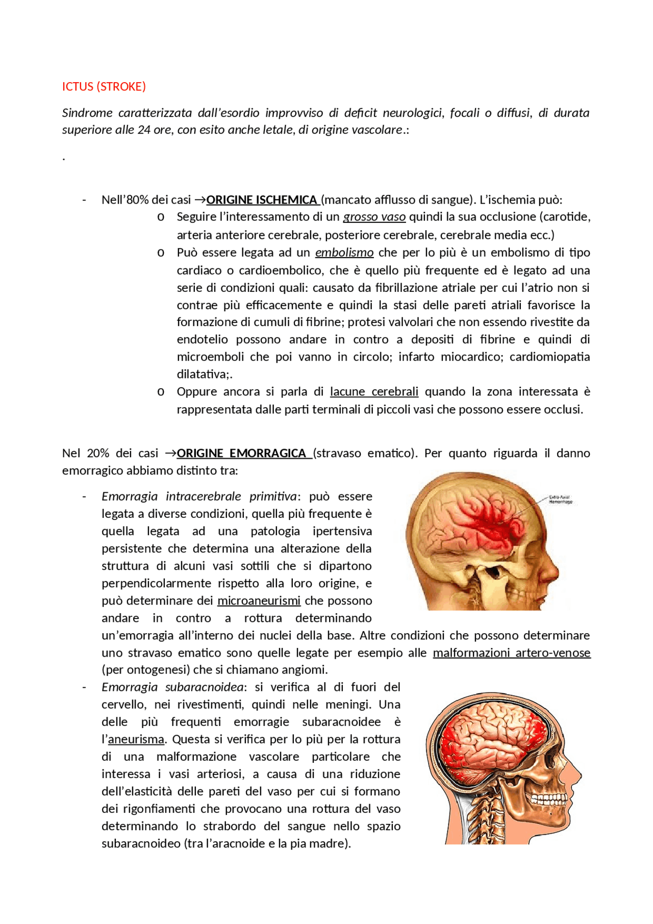 Riassunto Ictus Neurologia Docsity