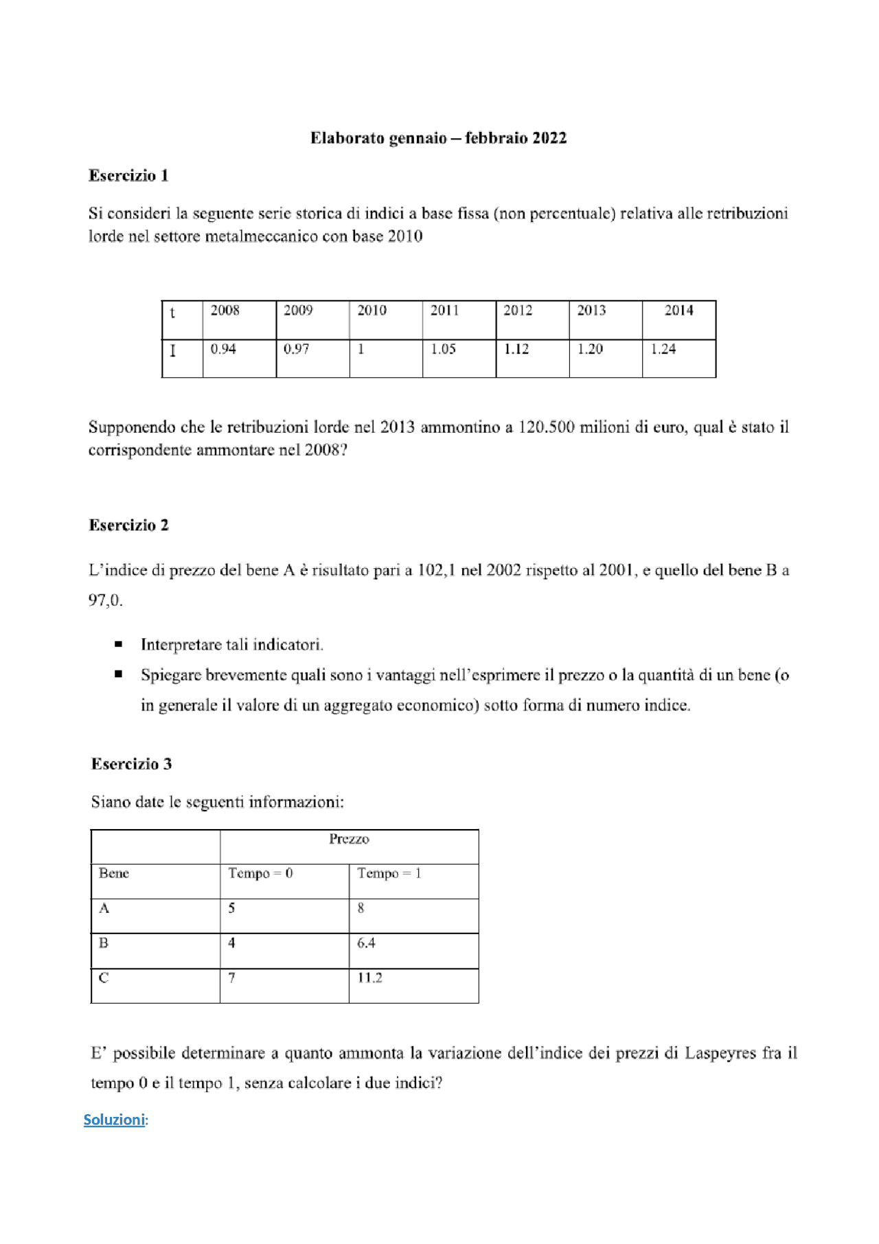 Elaborato Statistica Economica Prove Desame Di Statistica Economica