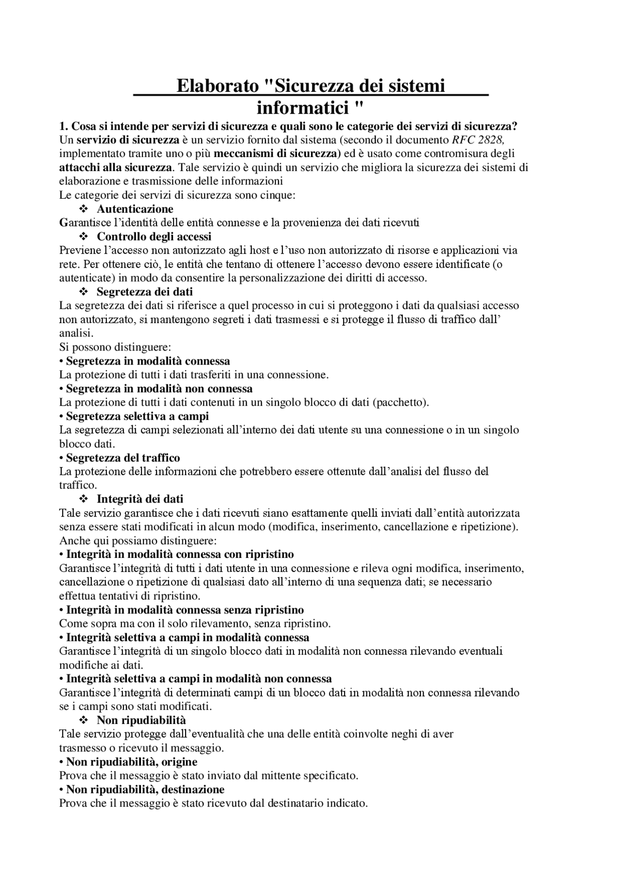 Elaborato Esame Sicurezza Dei Sistemi Informatici Esercizi Di