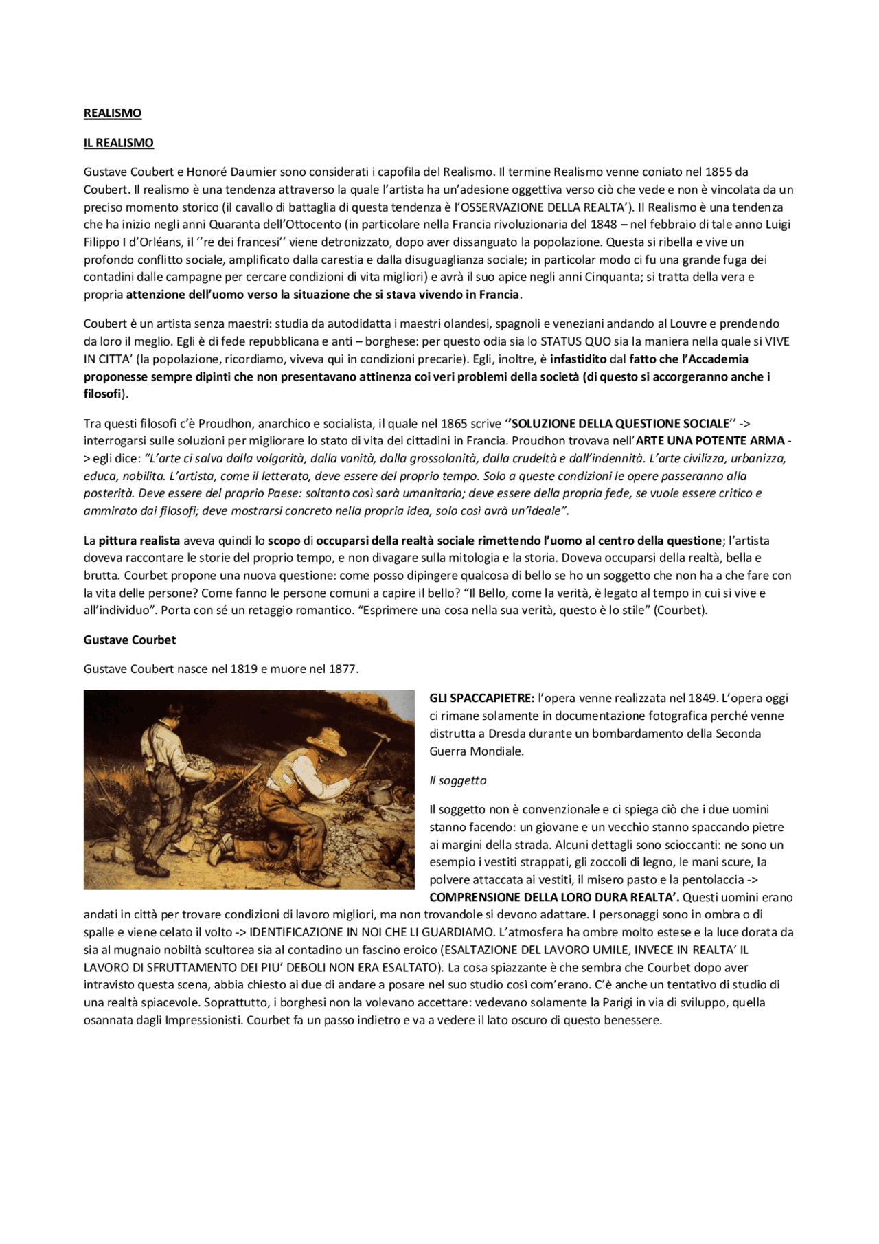 Il Realismo Storia dell'Arte | Schemi e mappe concettuali di Storia ...