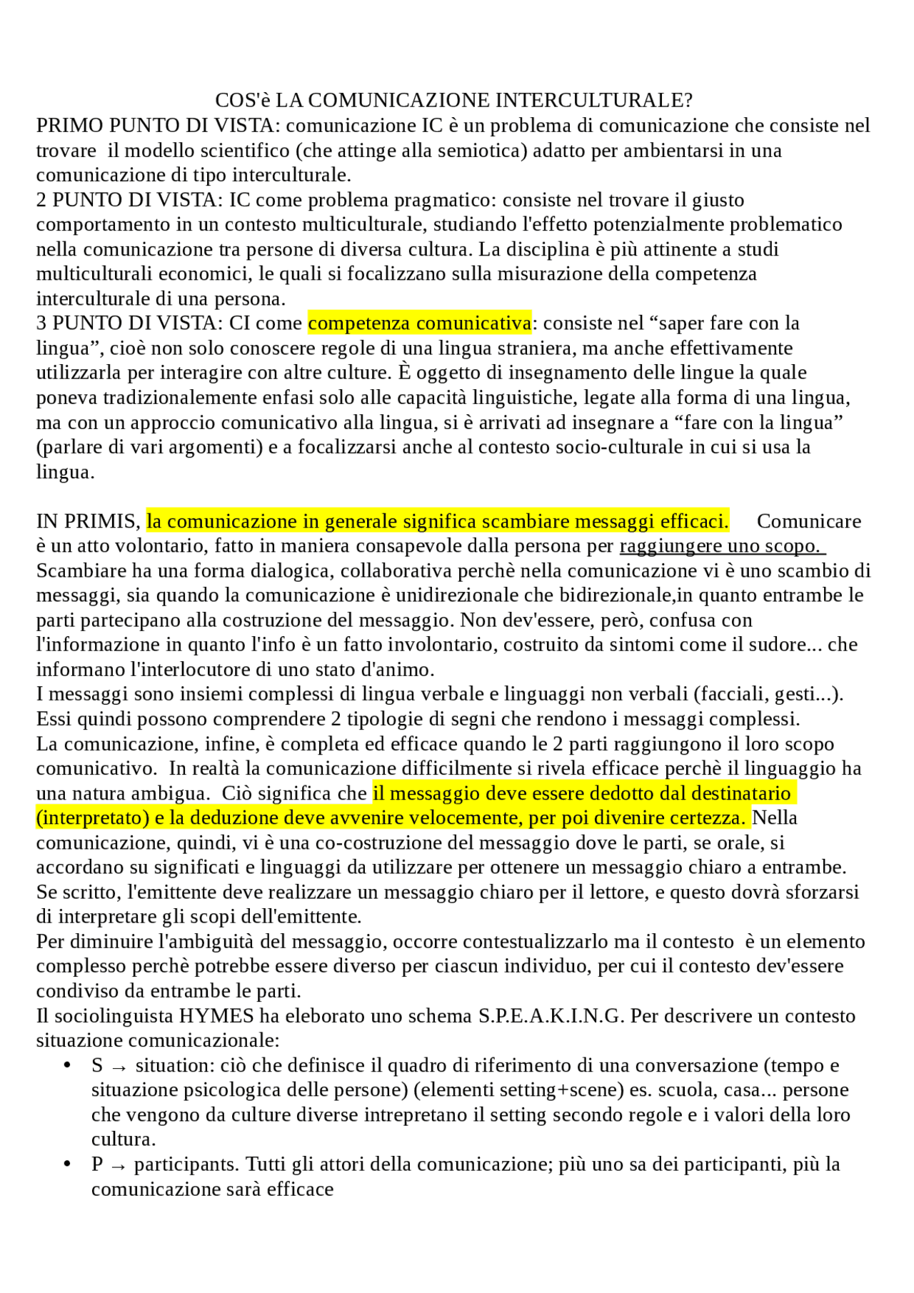 Appunti E Slides Comunicazione Interculturale Appunti Di