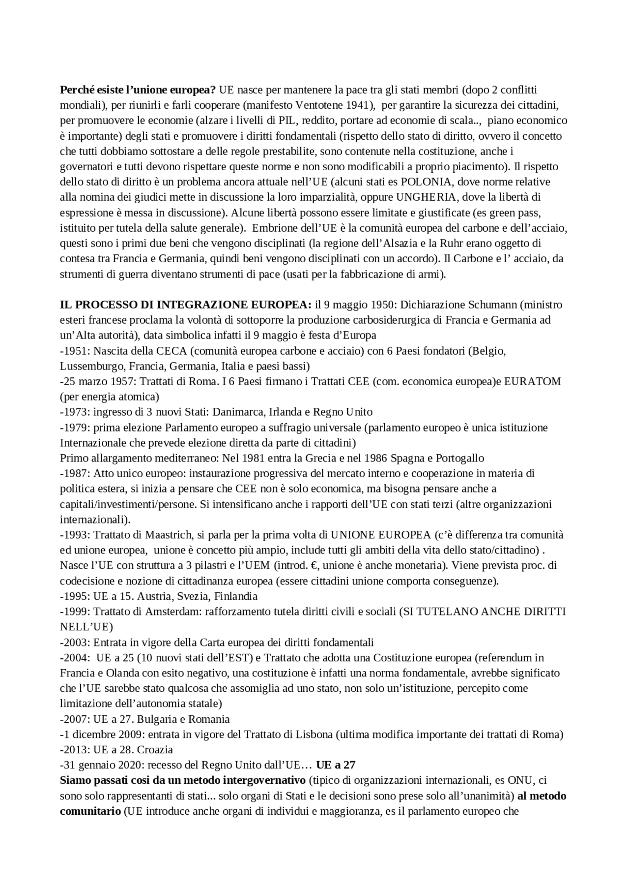 Appunti 1 Semestre Diritto Ue Manfredi Docsity