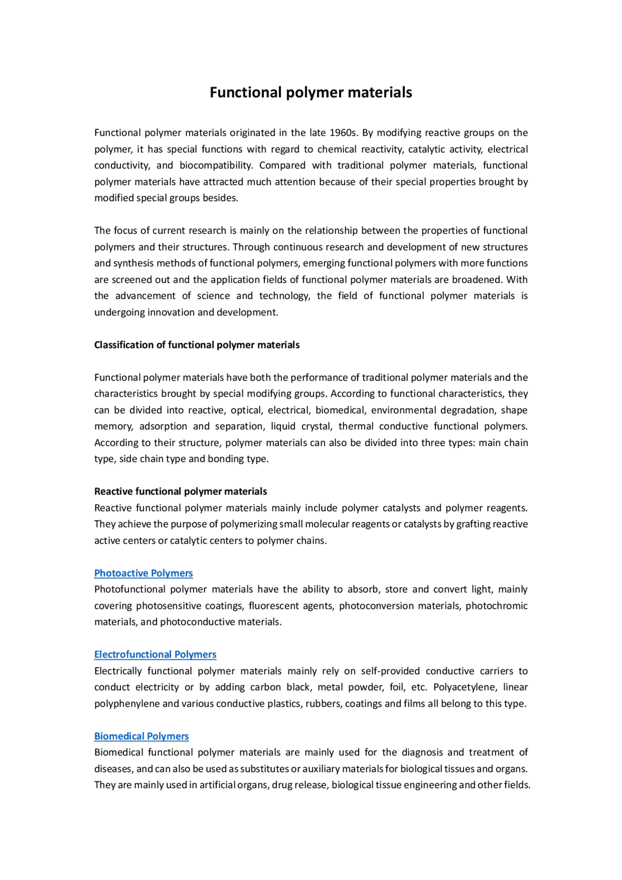 Functional polymer materials - Docsity