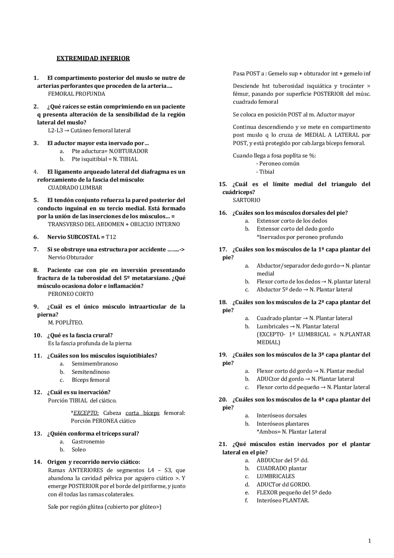 Examen Anatomia Extremidad Inferior Docsity