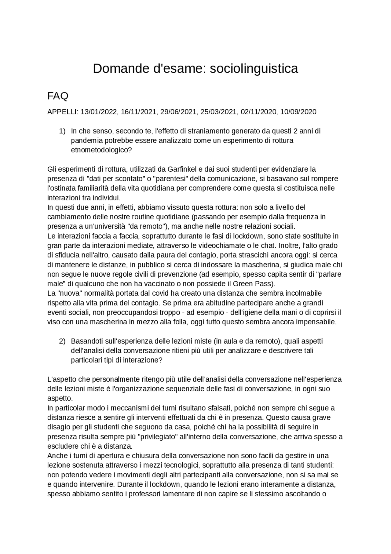 Domande Desame Di Sociolinguistica Docsity