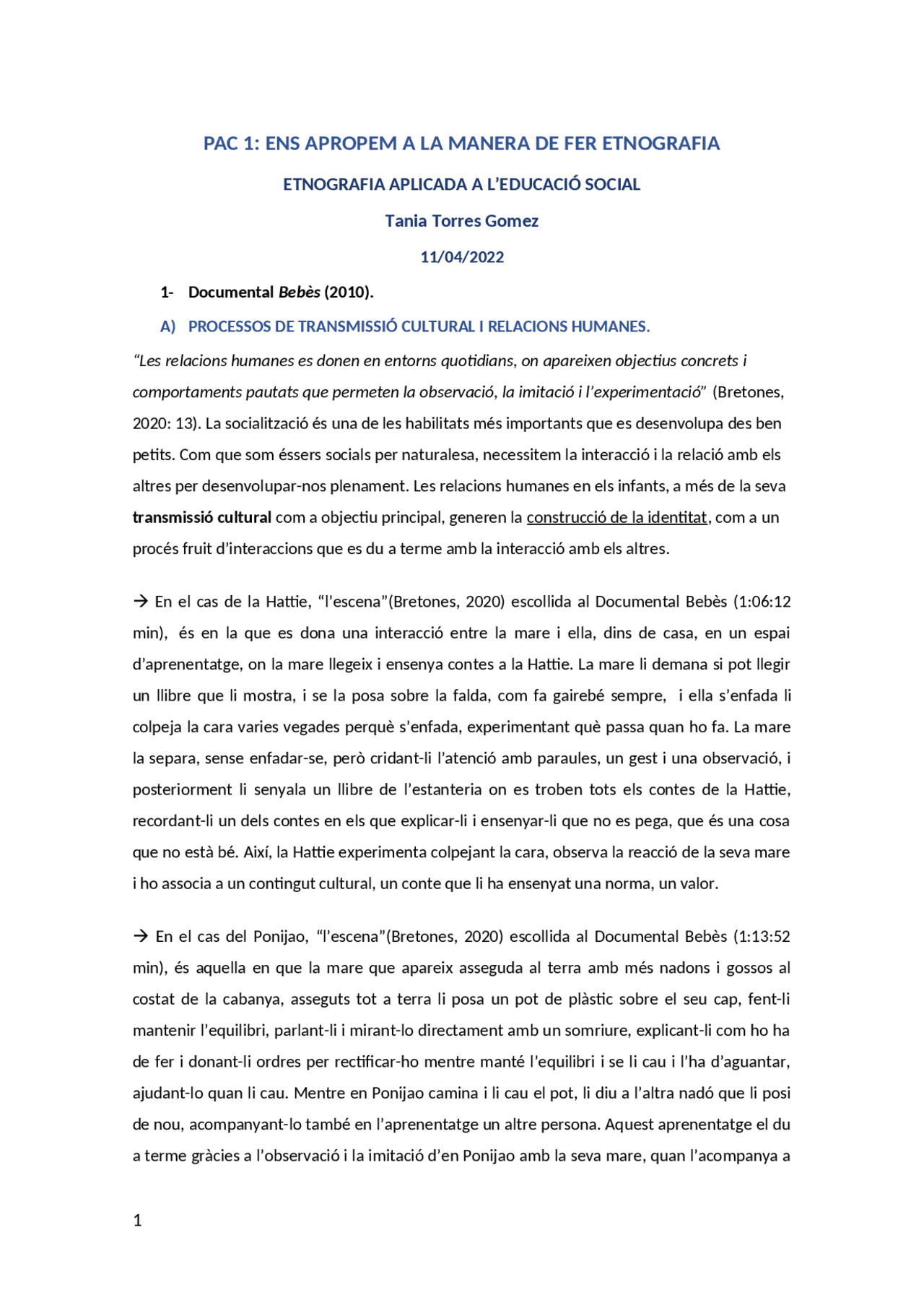 Pac Etnografia Aplicada A Les Docsity