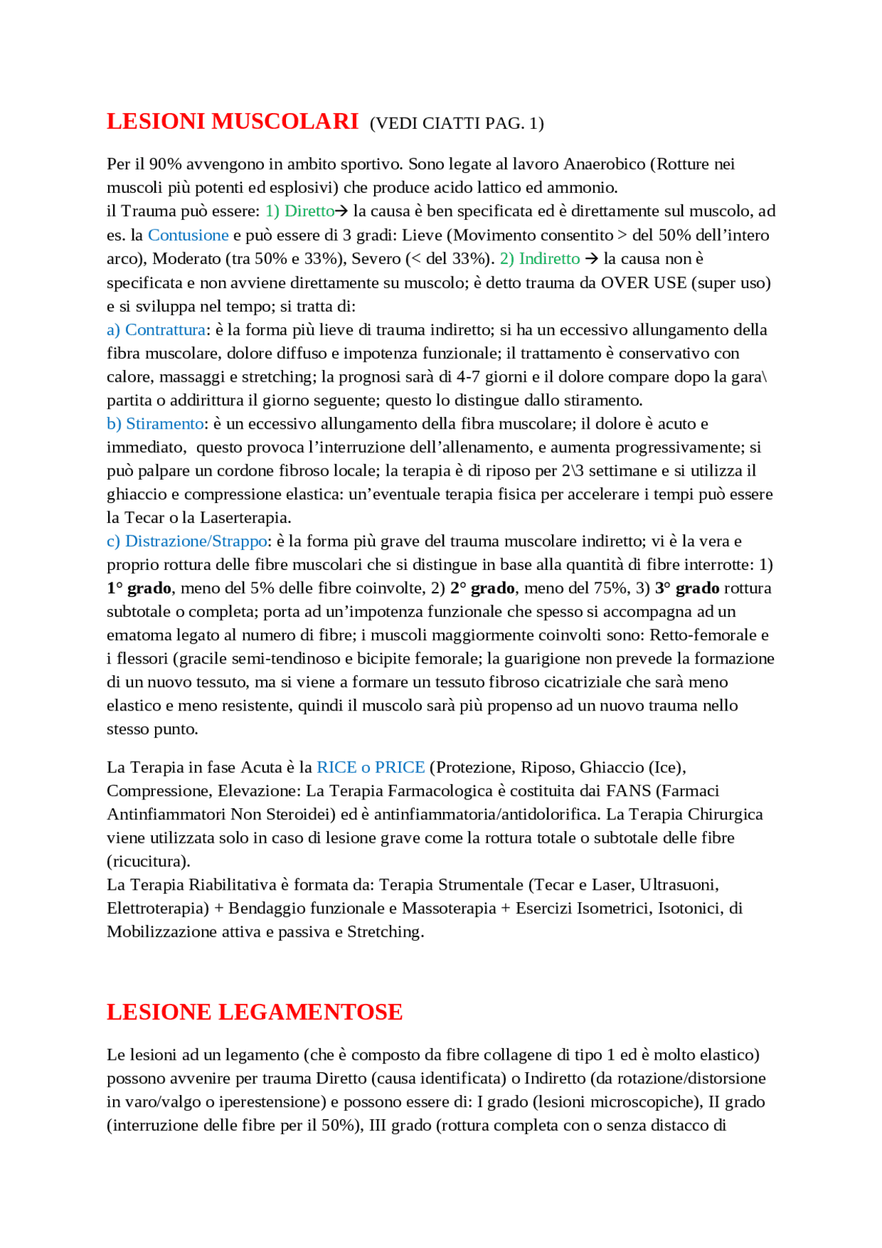 Lesioni muscolari( traumi diretti/indiretti) - Docsity