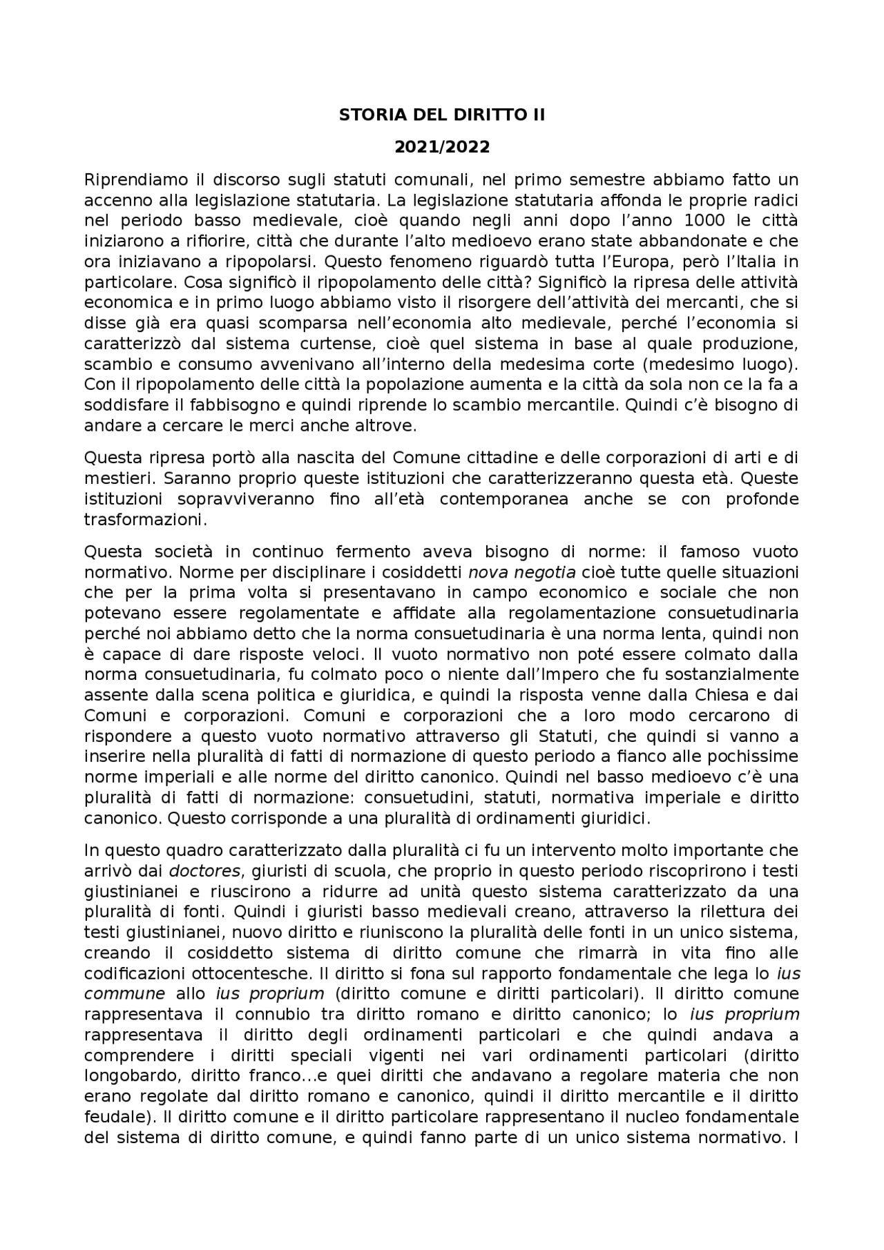 Appunti Storia Del Diritto Corso A Unipi Docsity
