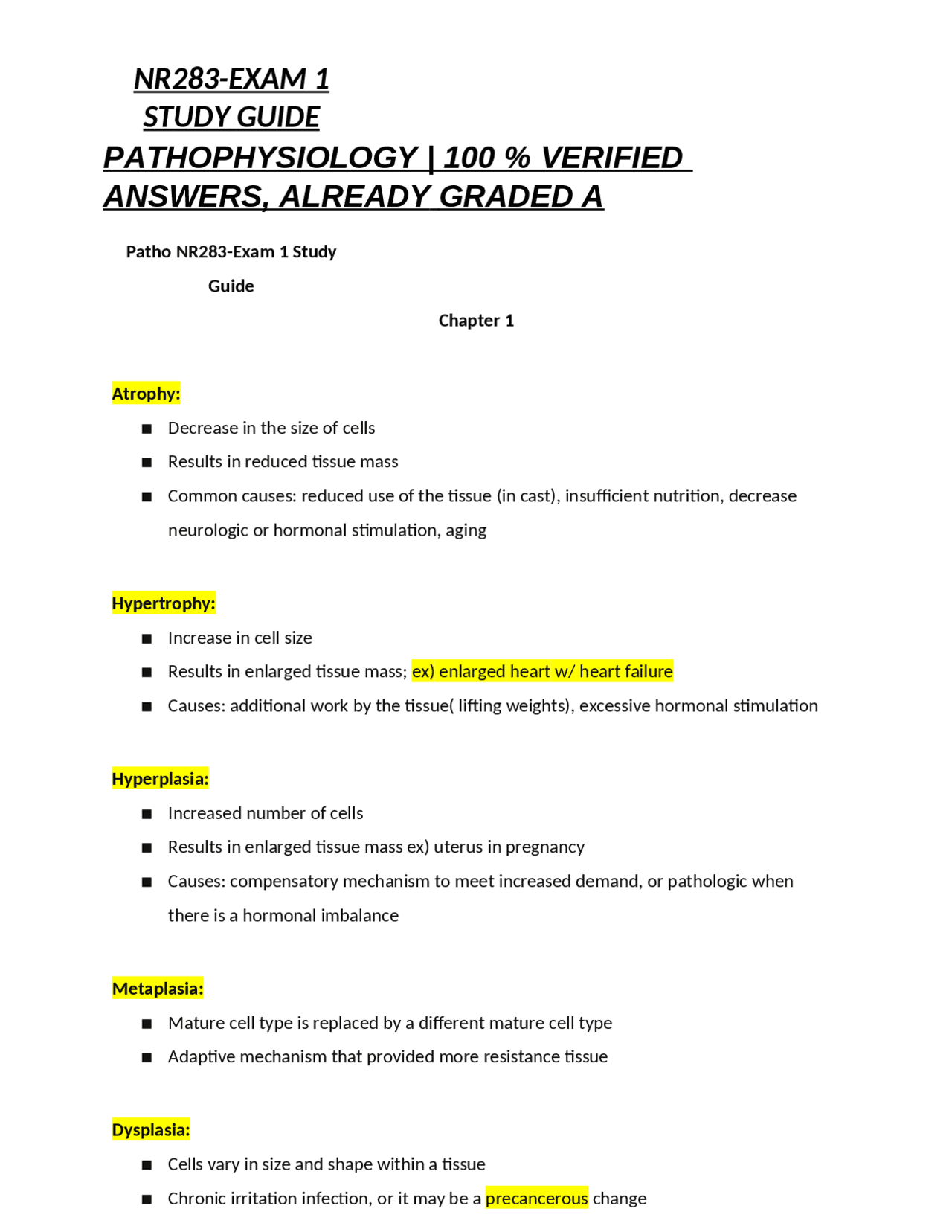 Pathophysiology Study Guide: Cell Death, Tumors, and Electrolyte ...