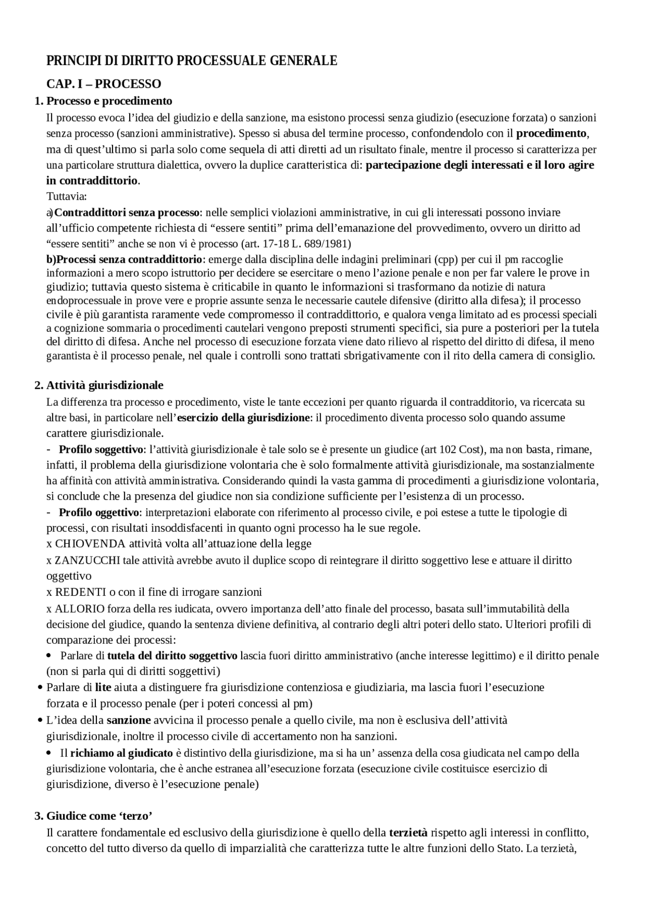 Riassunto Principi di Diritto Processuale Generale - Docsity