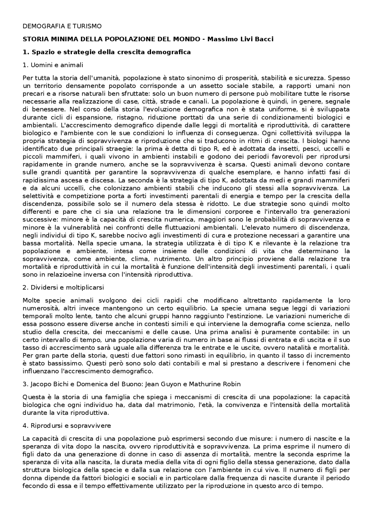 Storia Minima Della Popolazione Del Mondo M Livi Bacci Docsity
