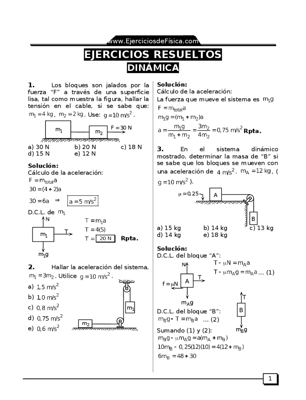 Ejercicios Resueltos de Dinámica: Aplicaciones de las Leyes de Newton ...